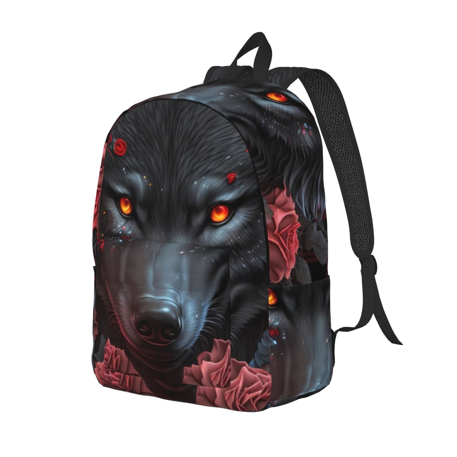 Ratiio Rose Full Moon Black Wolf Print Canvas Backpack for Women & Men ...