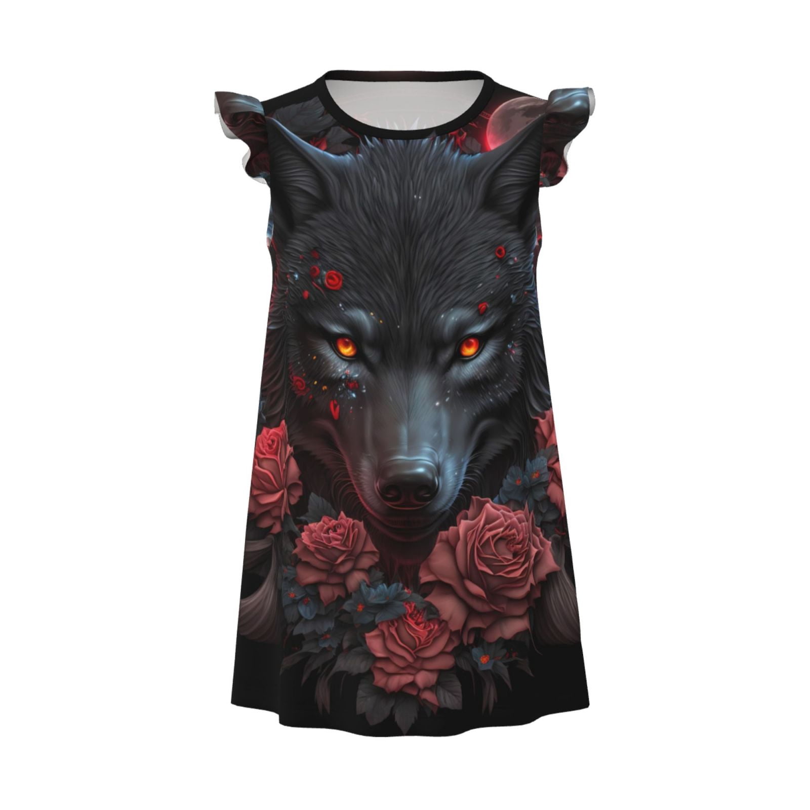 Ratiio Rose Full Moon Black Wolf Print Girls Nightgowns, Princess ...