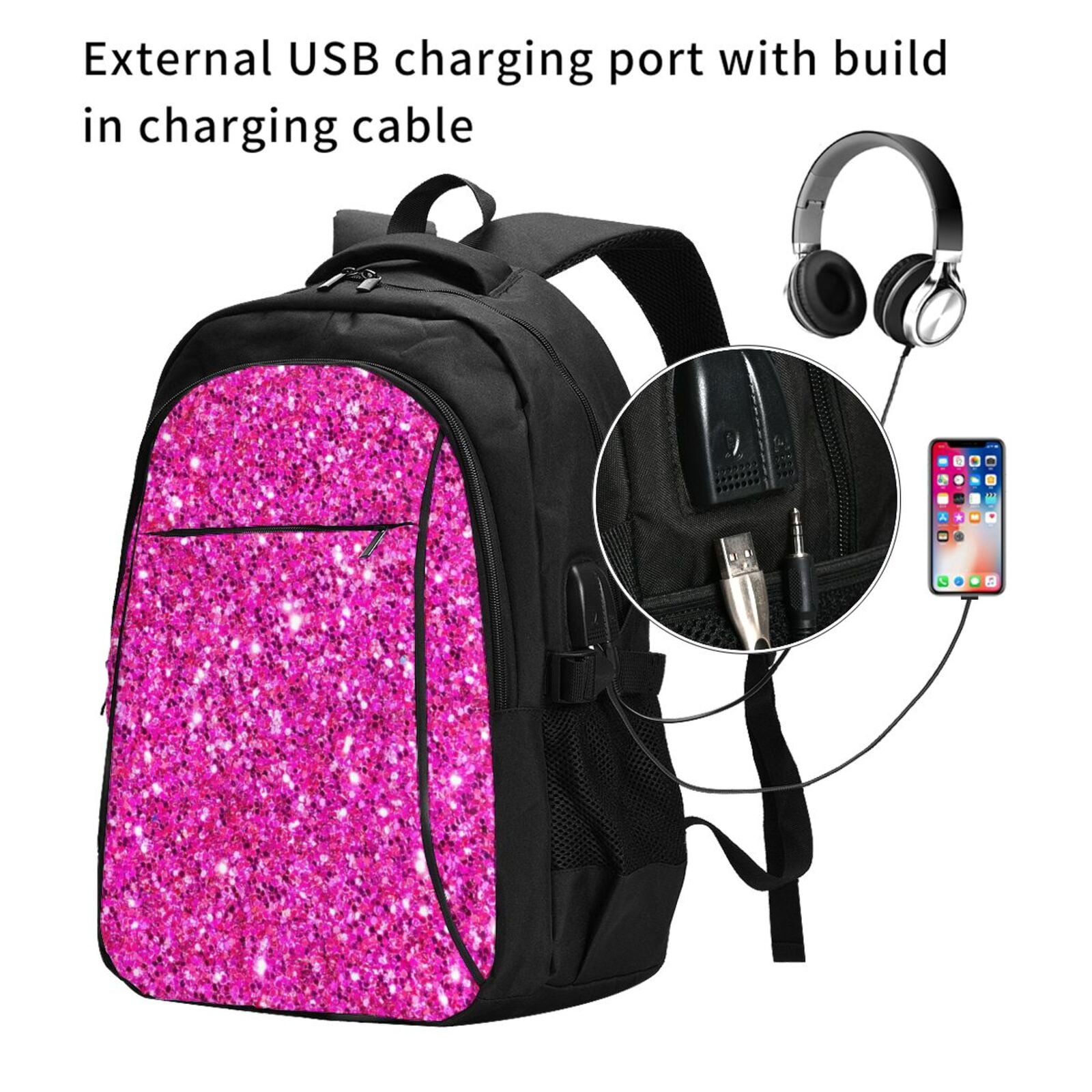 Ratiio Rose Red Glitter Print Travel Laptop Backpack,Slim Sturdy ...