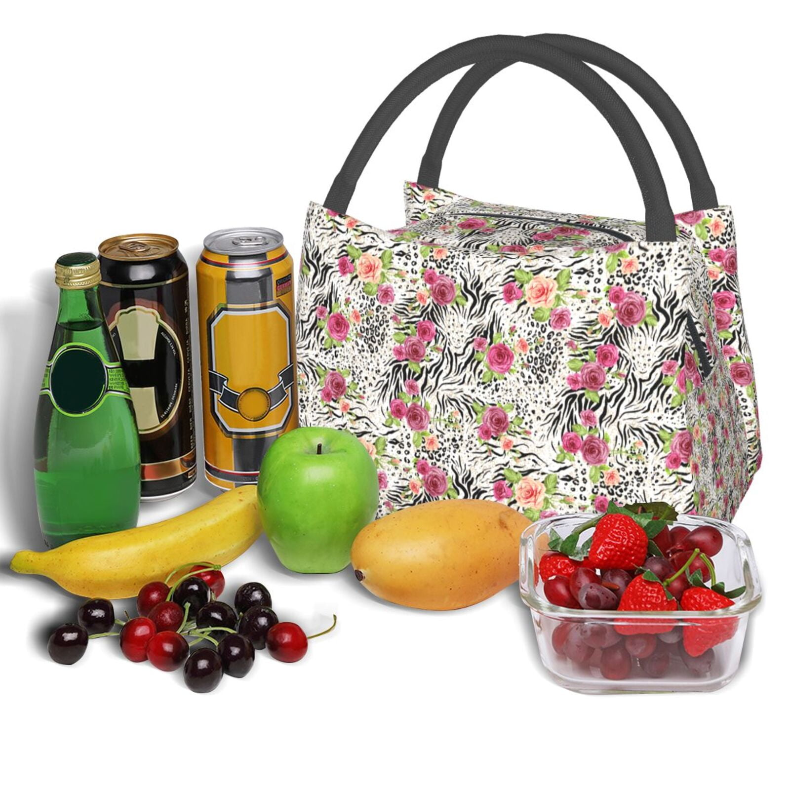 Ratiio Roses Mixed Zebra Pattern Portable Insulation Lunch Bag ...