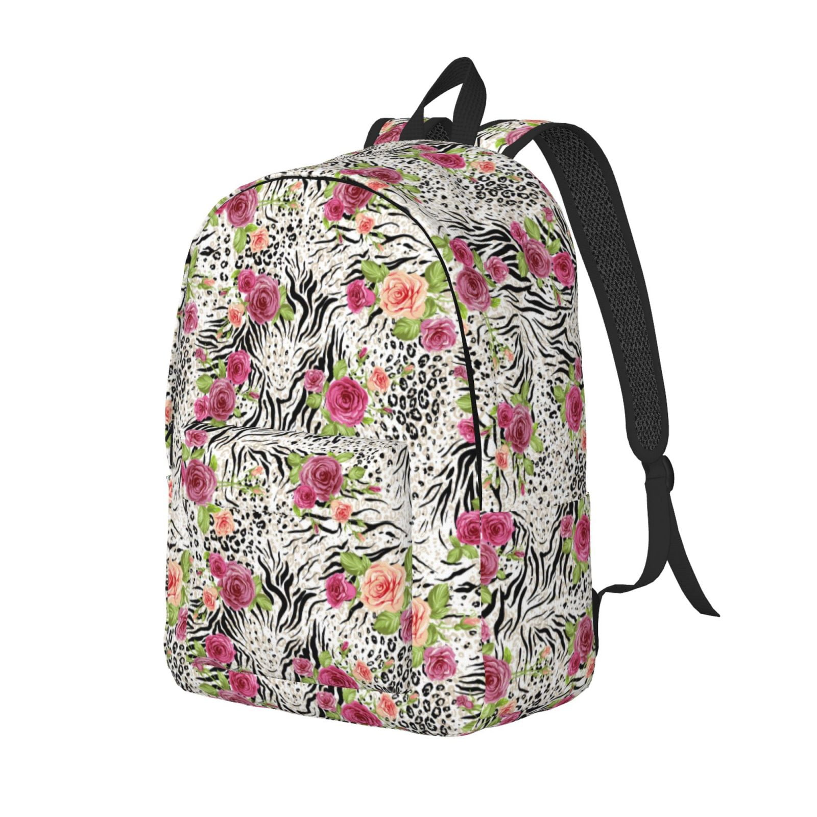 Ratiio Roses Mixed Zebra Print Canvas Backpack for Women & Men Retro ...