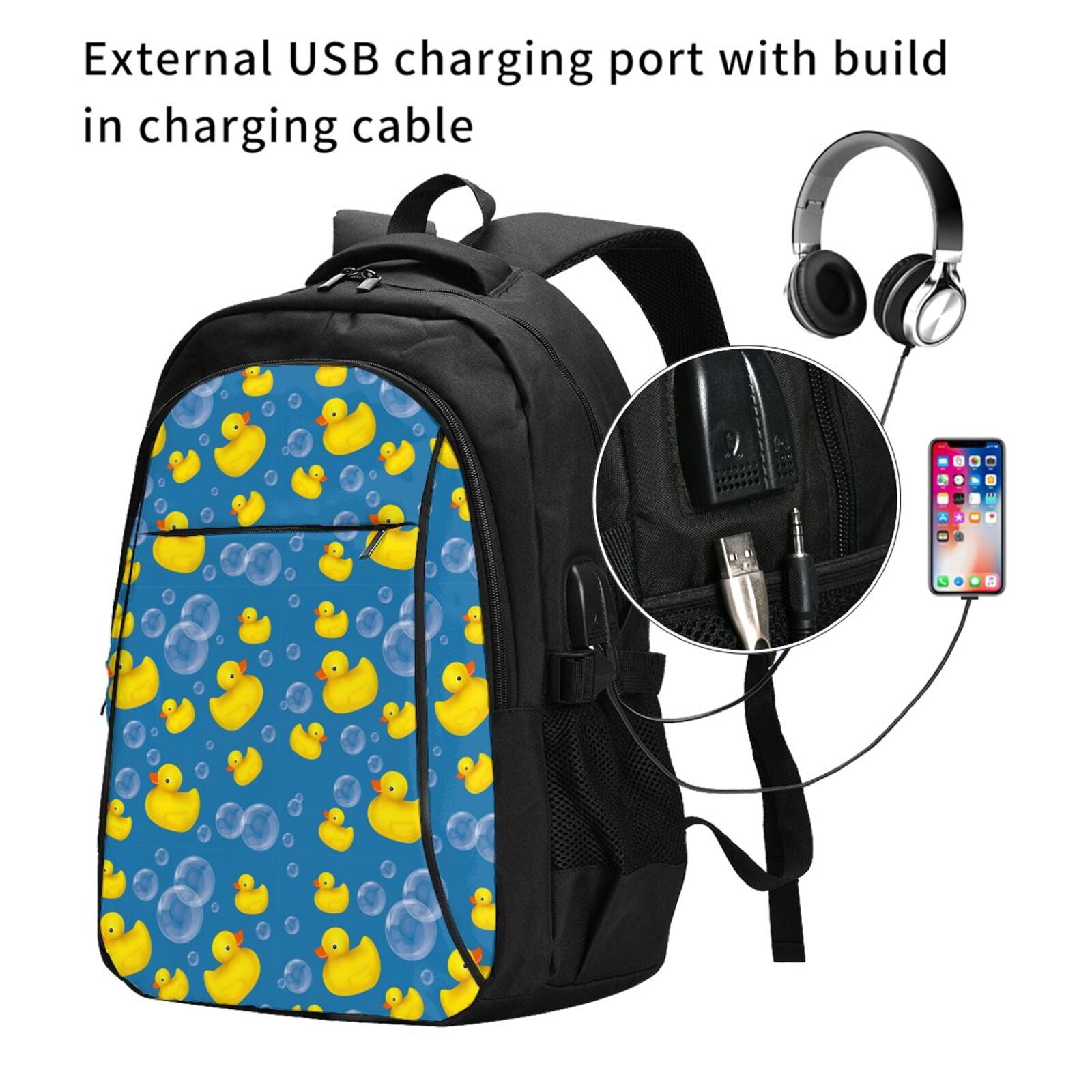 Ratiio Rubber Duck Print Travel Laptop Backpack,Slim Sturdy Laptops ...