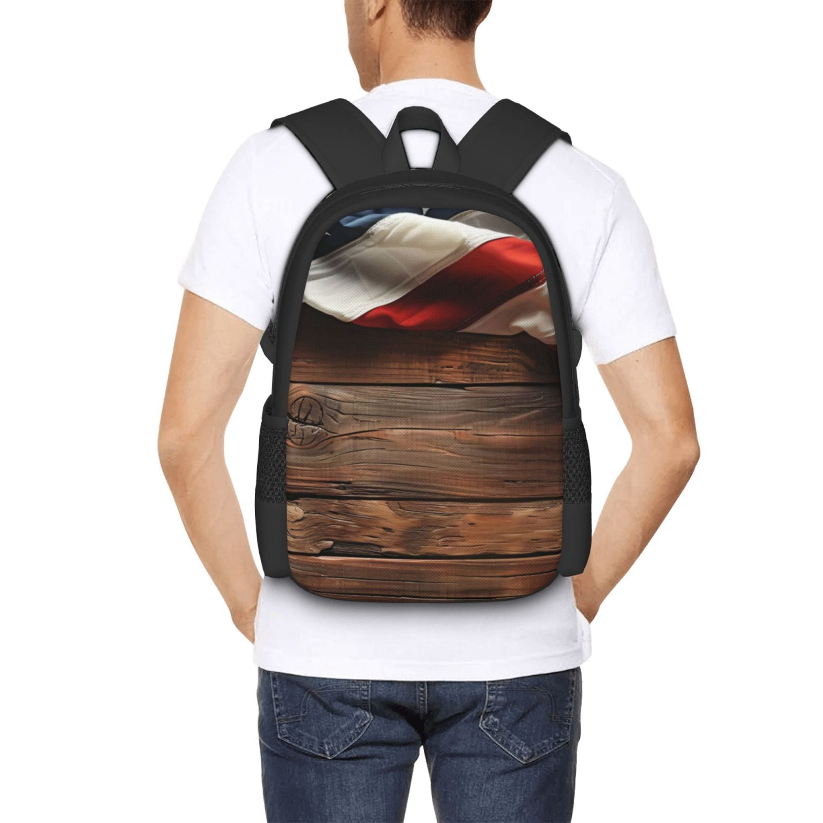 Ratiio Rustic American Flag Wood Backpack for Men and Women - Durable ...