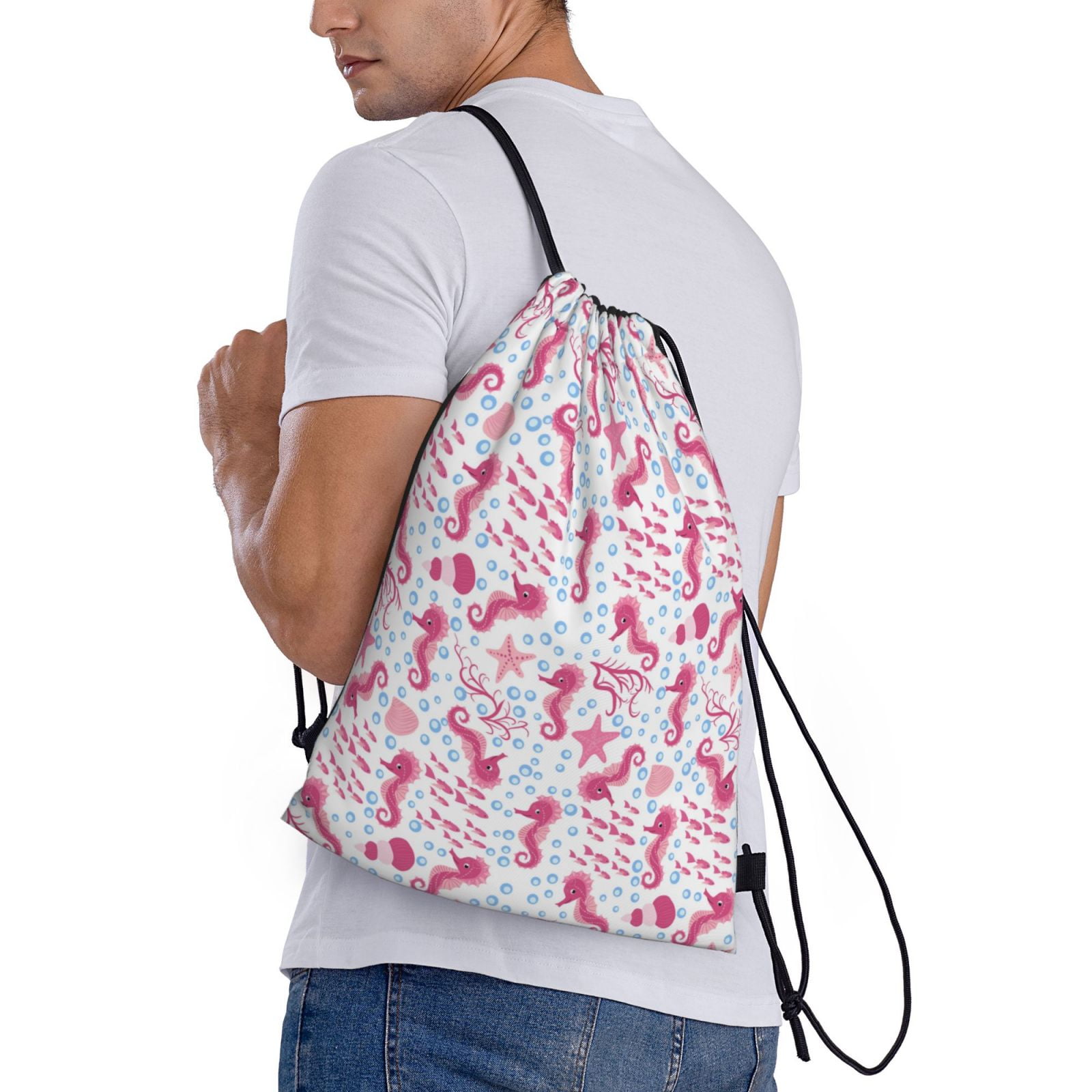 Ratiio Seahorse and Starfish Print Drawstring Backpack Bag Sport Gym ...