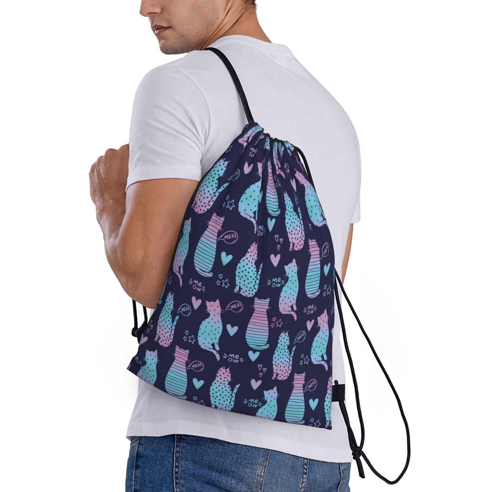 Ratiio Silhouette Cats Print Drawstring Backpack Bag Sport Gym Sackpack ...