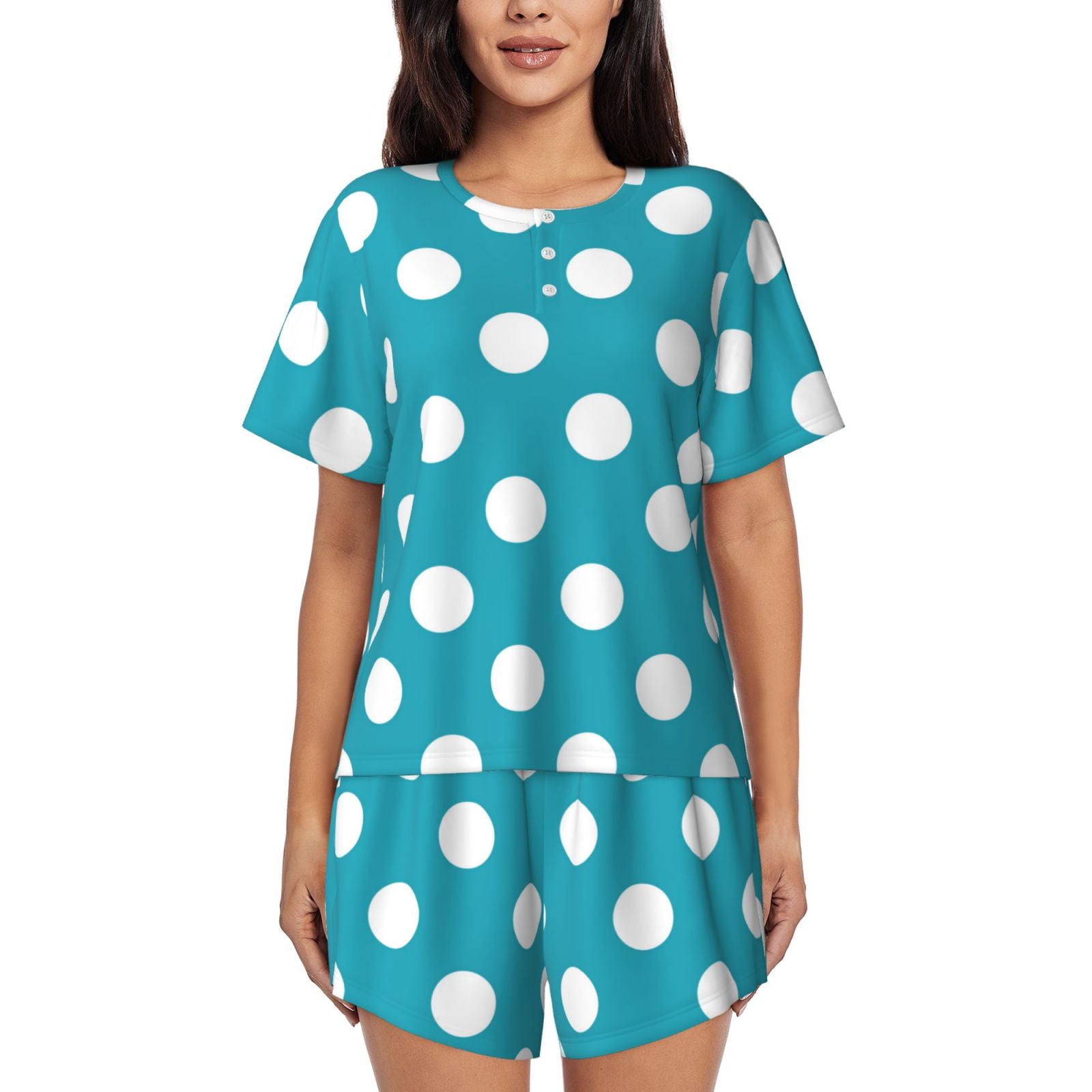 Ratiio Sky Blue And White Polka Dot Print Womens Pajama Sets 2 Piece ...