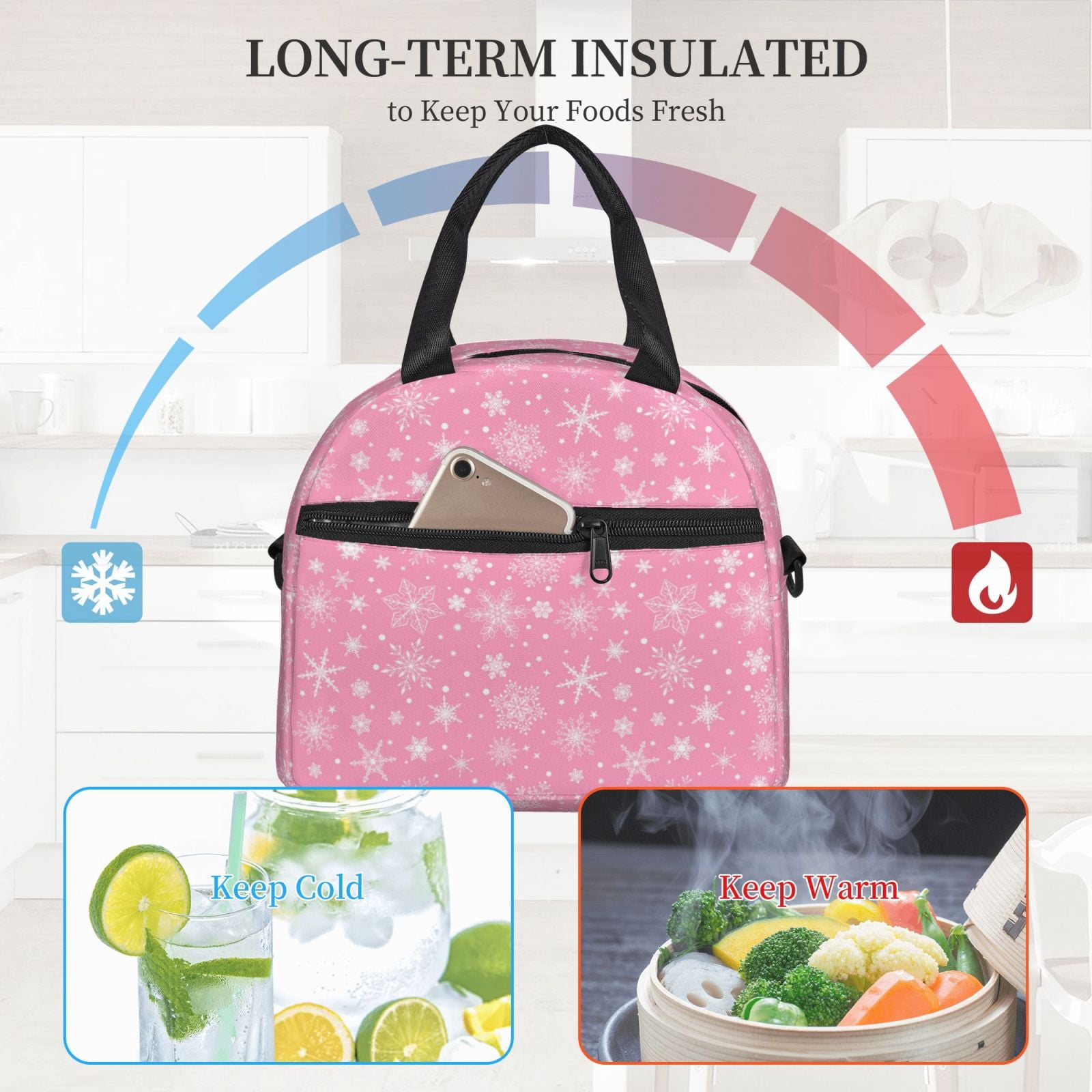 Ratiio Snowflake pink backgrounds Pattern Lunch Bag ,Insulated Lunch ...