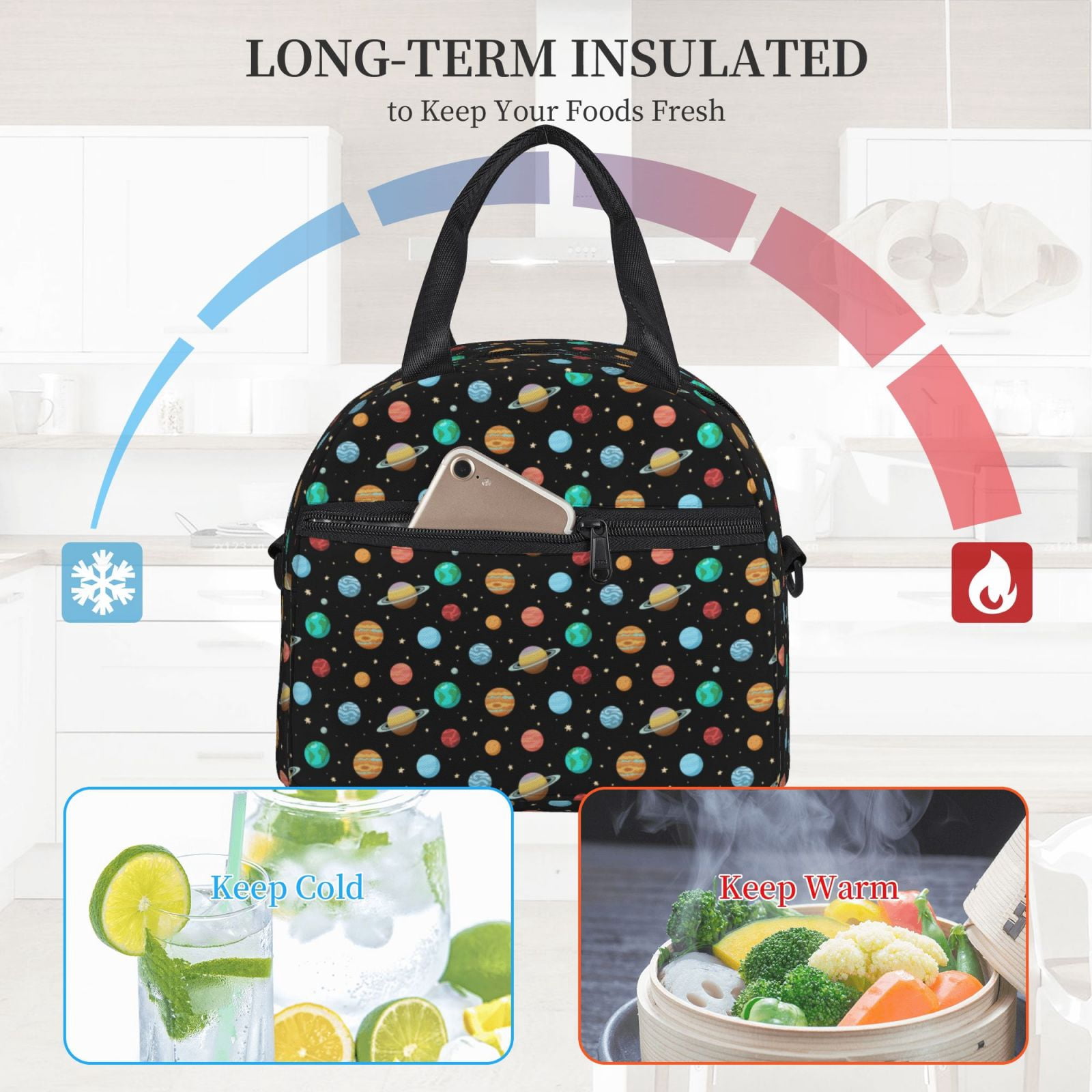 Ratiio Solar System Planets Space Pattern Lunch Bag ,Insulated Lunch ...