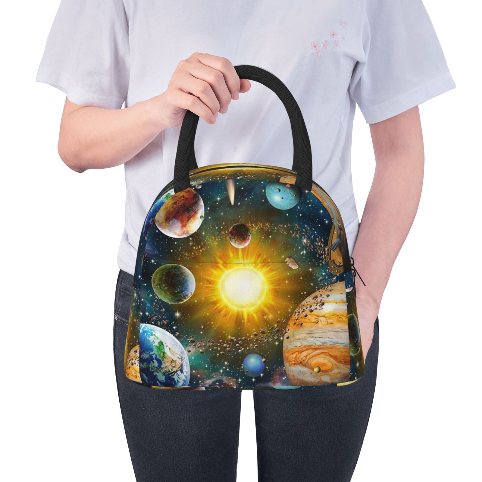 Ratiio Space Planet Print Insulated Lunch Bag Women Reusable Lunch Box ...