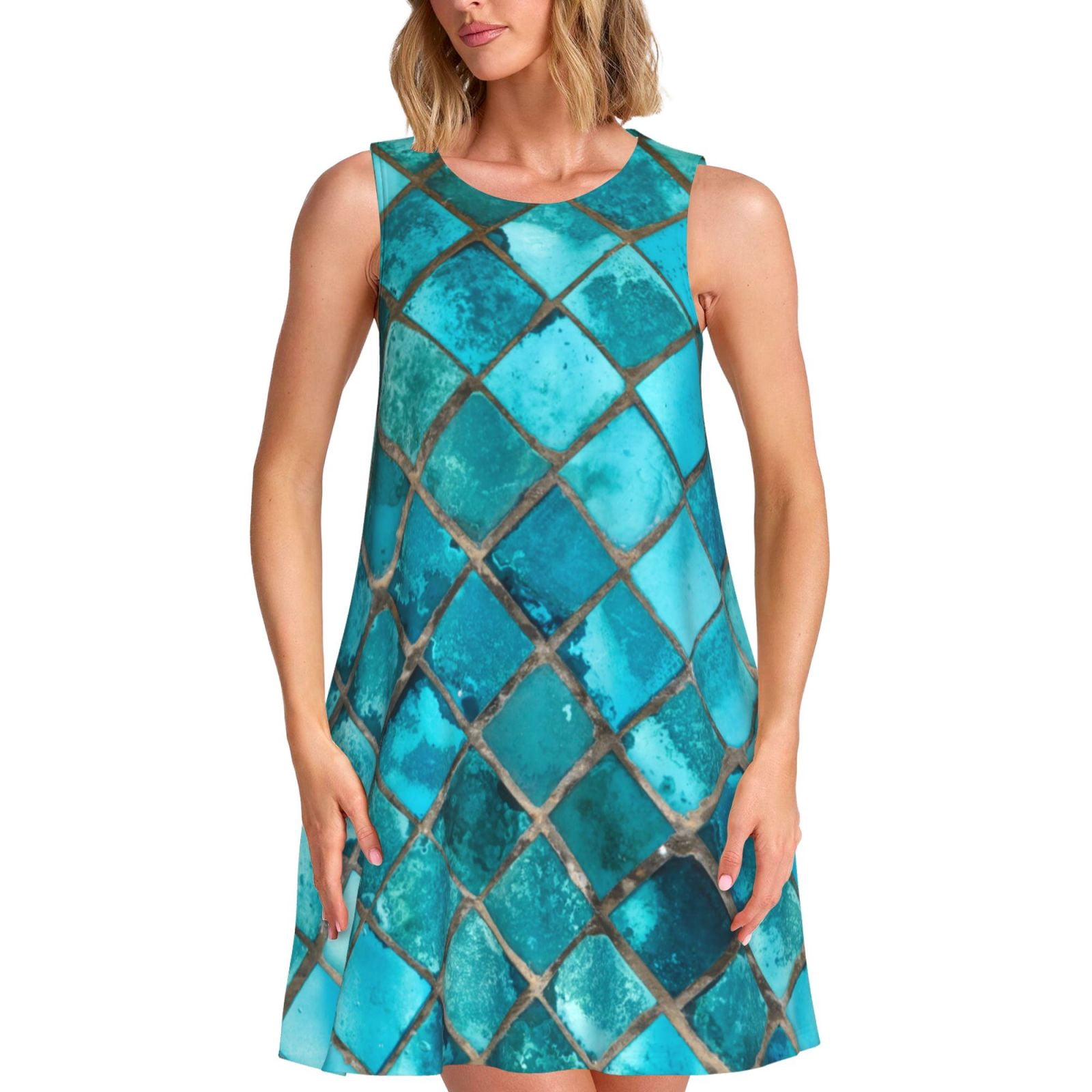Ratiio Square Glass Mosaic Pattern Women's Sleeveless Dress - Casual ...