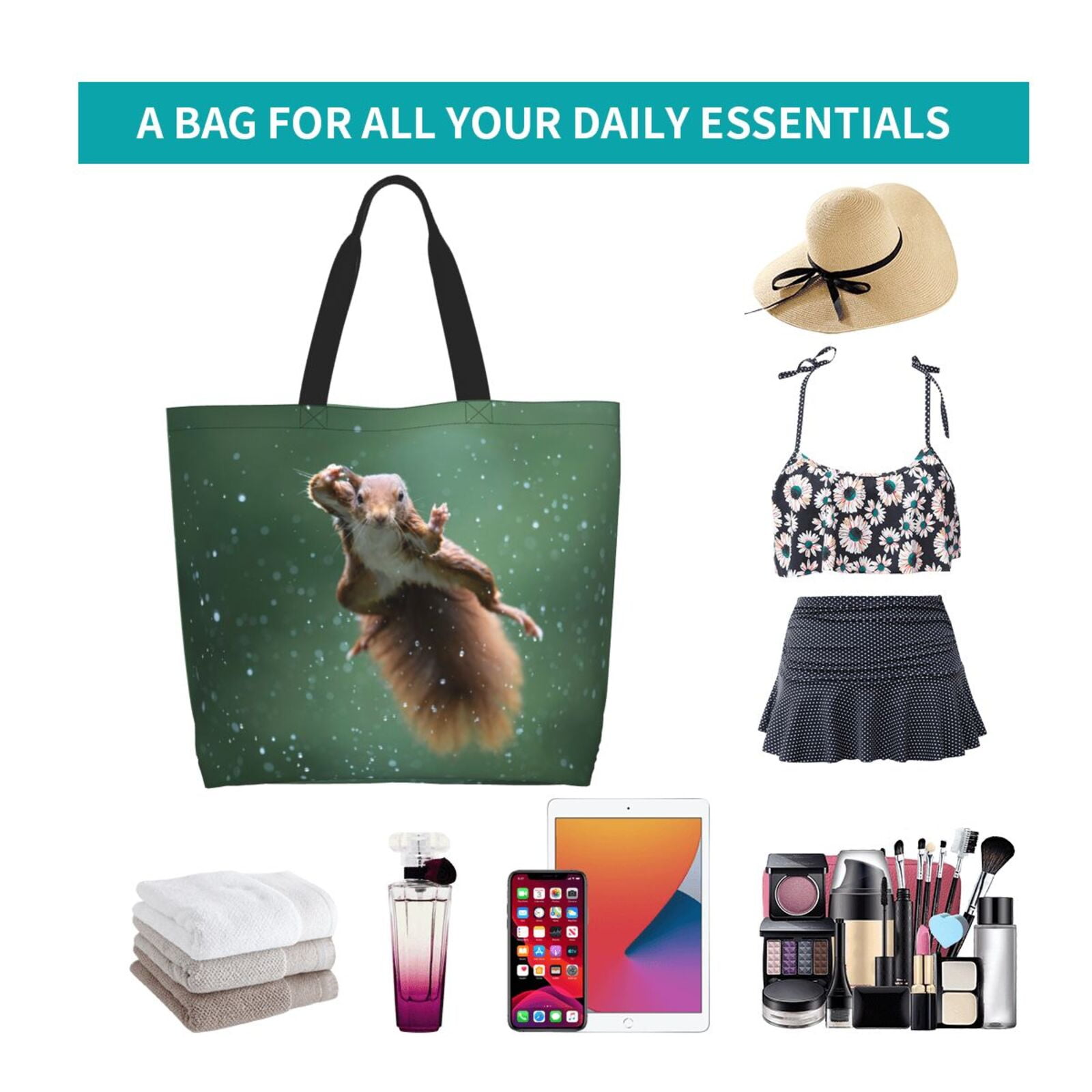 Ratiio Squirrel Print Reusable Grocery Bags - Washable, Foldable ...