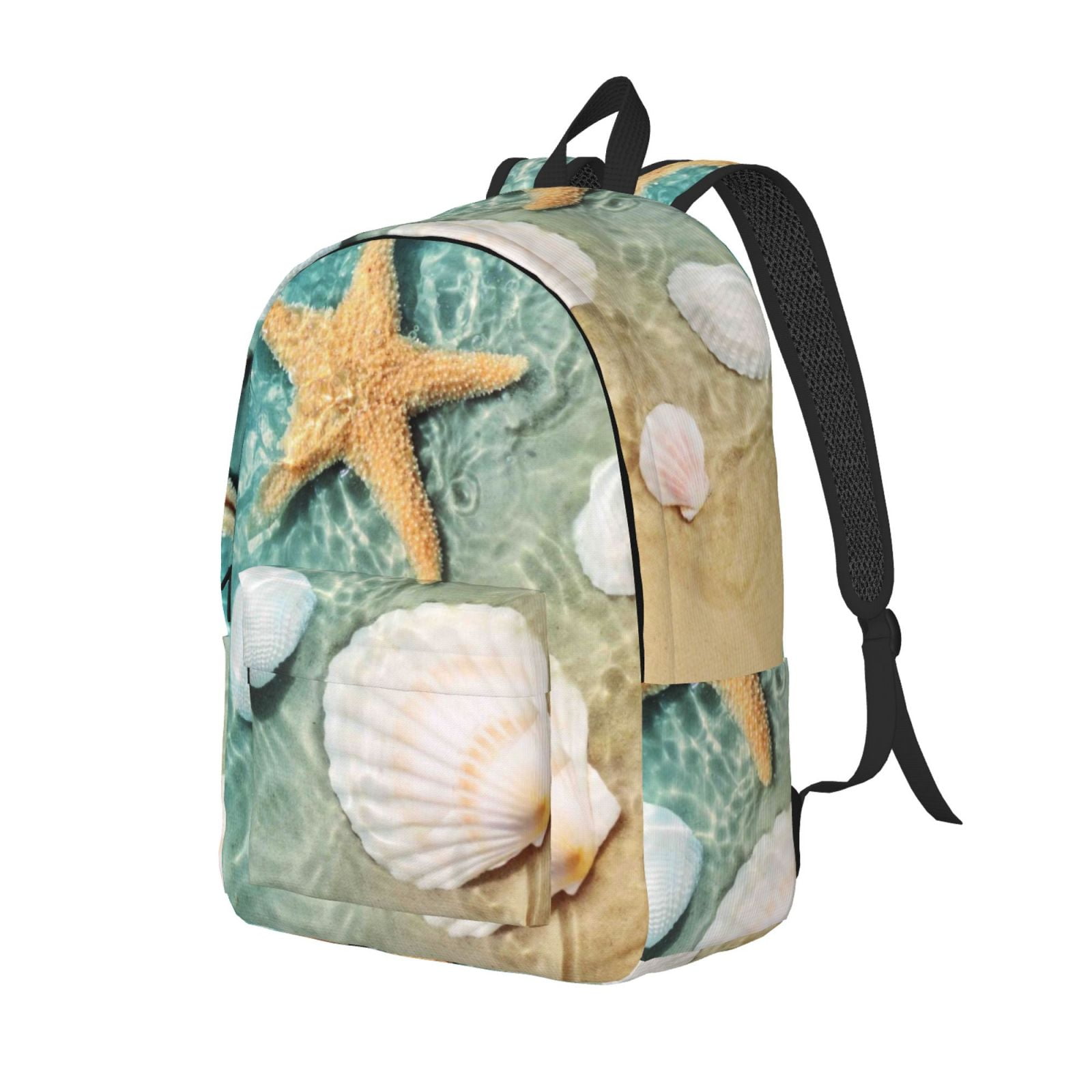 Ratiio Starfish And Seashell Print Canvas Backpack for Women & Men Retro Aesthetic Rucksack ...
