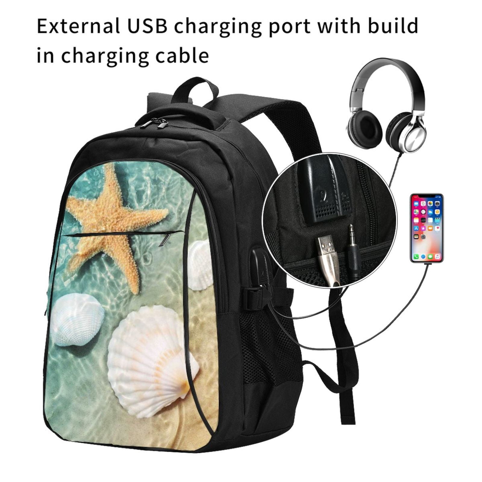 Ratiio Starfish And Seashell Print Travel Laptop Backpack,Slim Sturdy ...