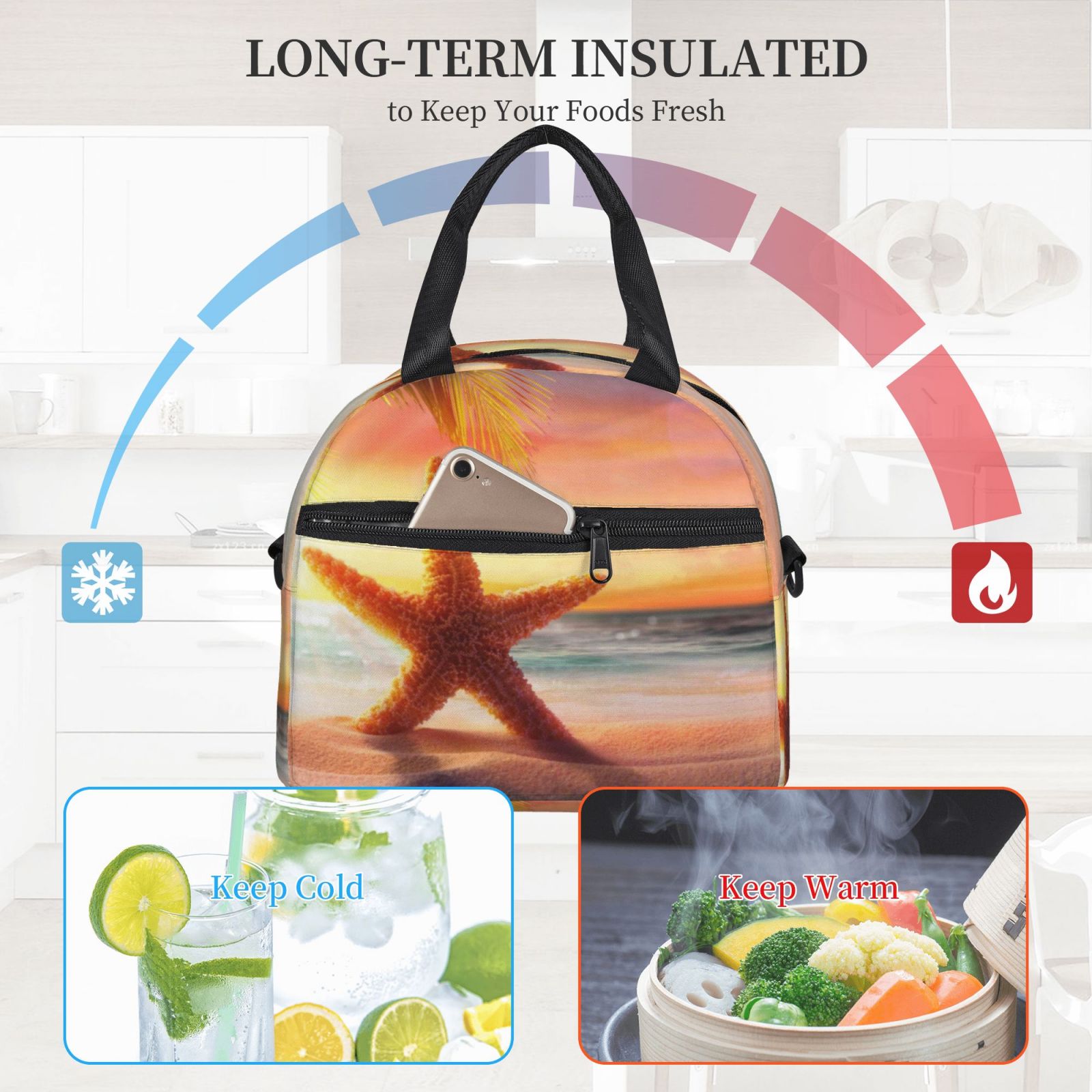 Ratiio Starfish Sunset Sea Beach Pattern Lunch Bag ,Insulated Lunch Box ...