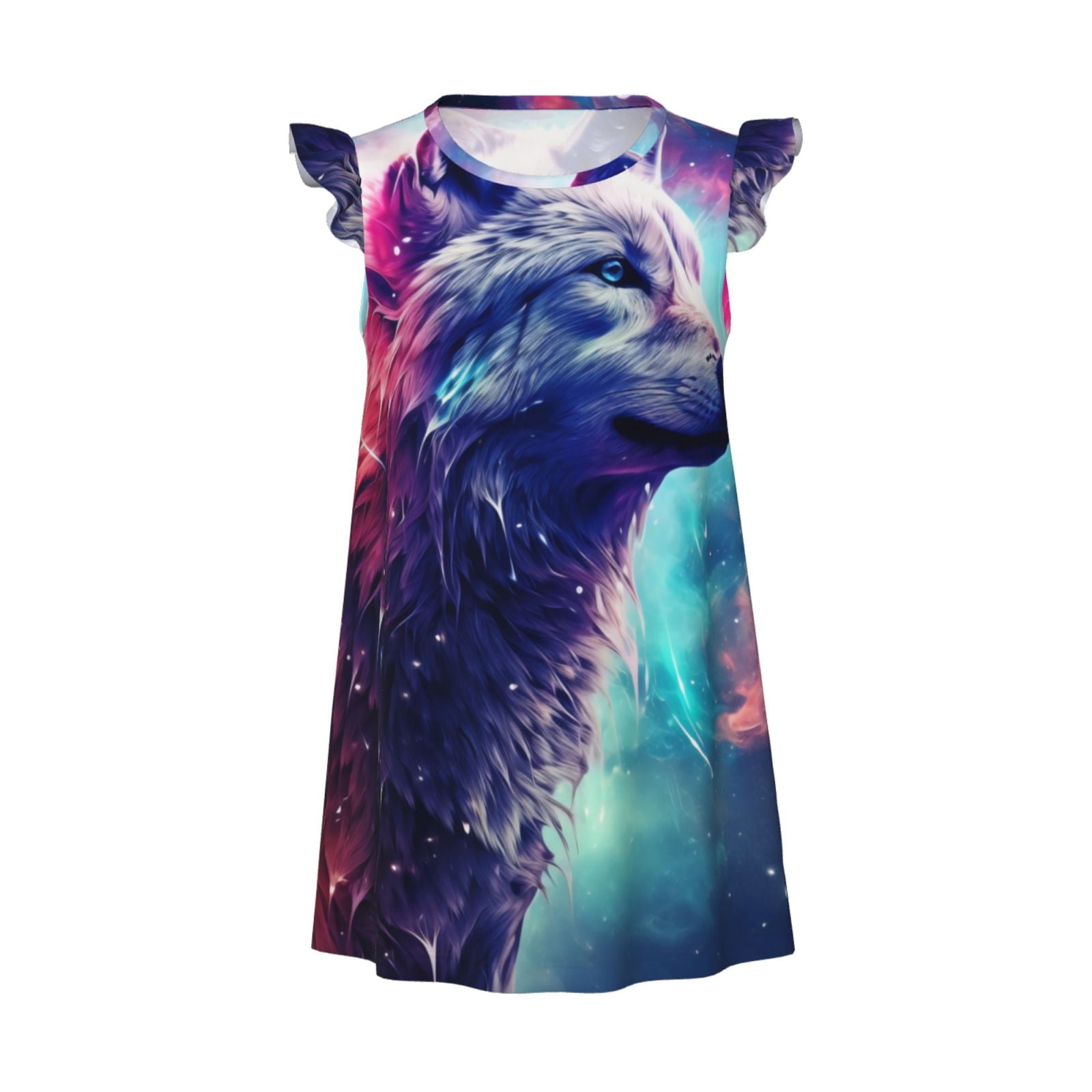 Ratiio Starry Multicolored Wolf Print Girls Nightgowns, Princess Pajama ...