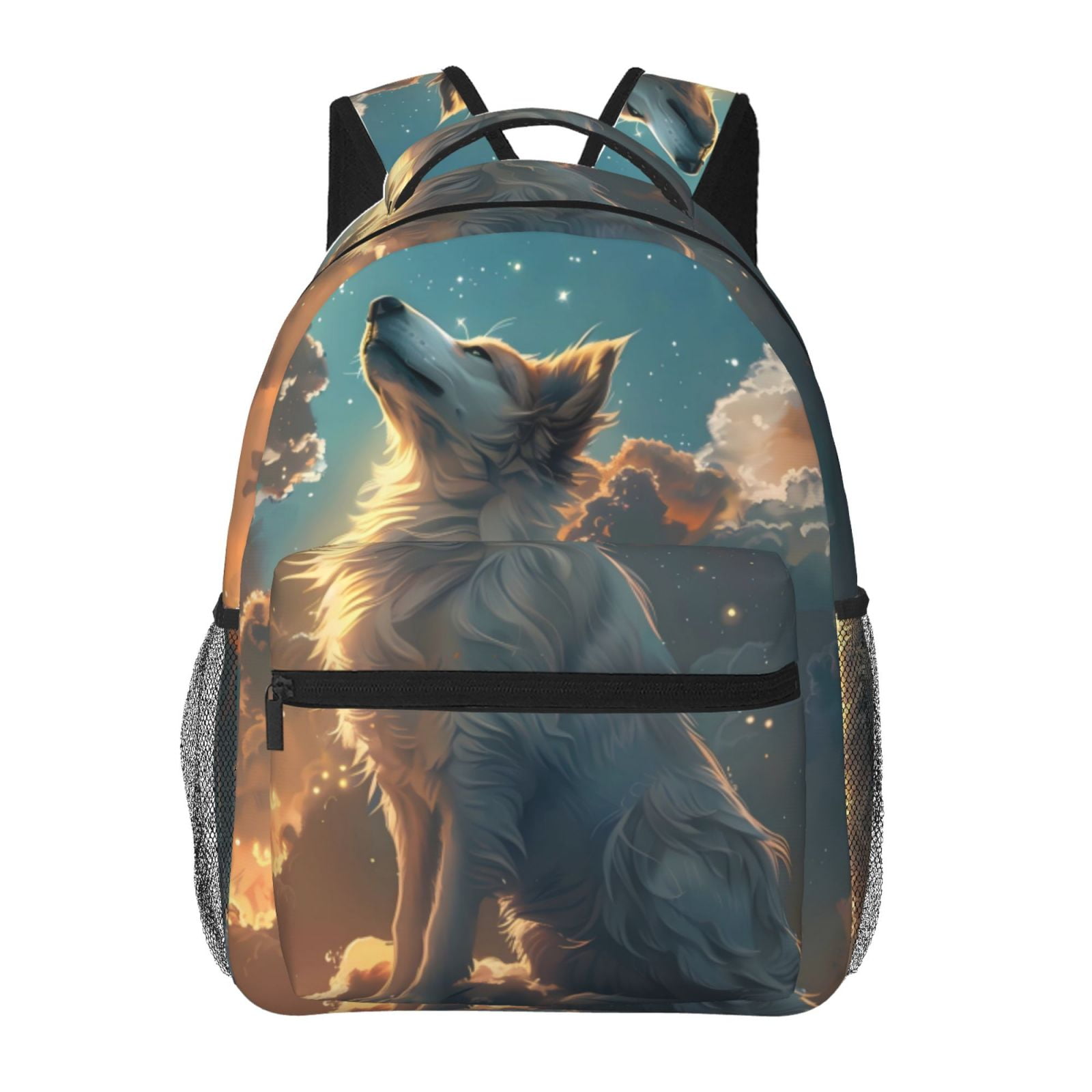 Ratiio Starry Sky Cloud Wolf Print Eco-Friendly Casual Backpack, Water ...