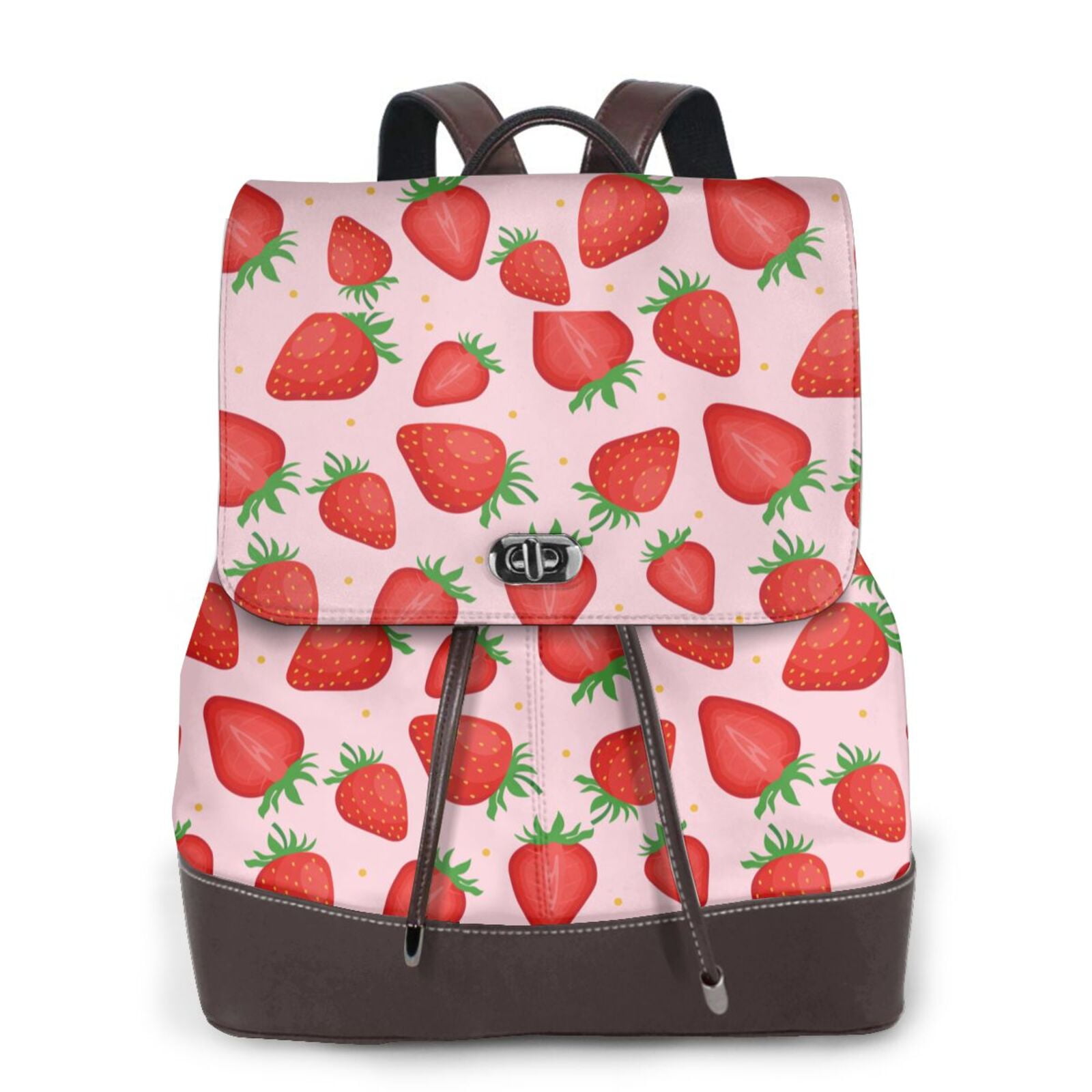 Ratiio Strawberries Pattern Womens Backpack Purse Leather Backpack ...