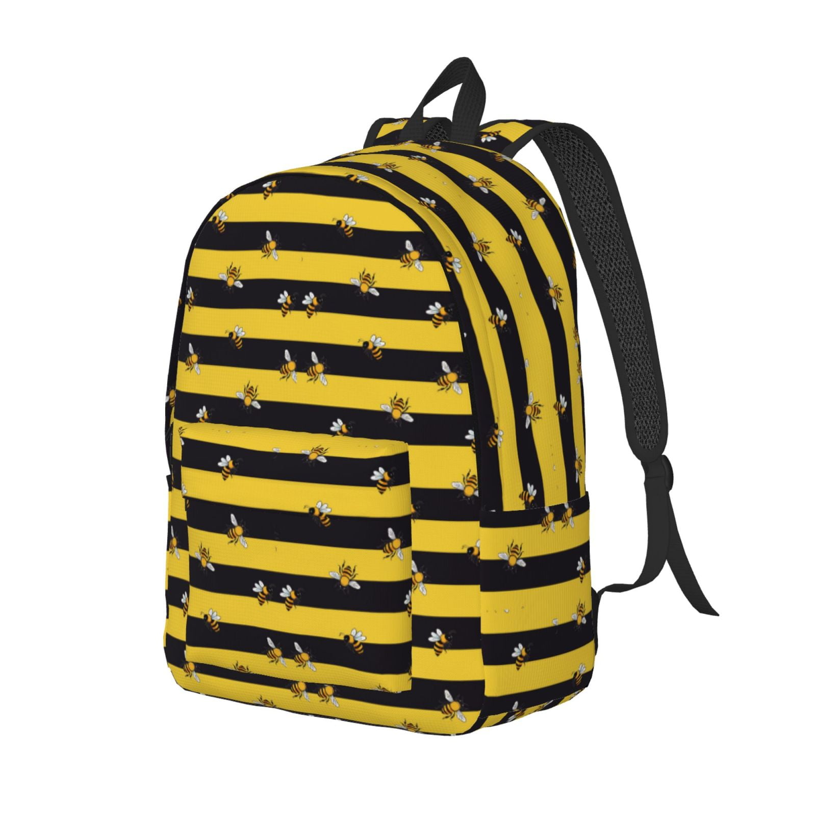 Ratiio Striped With Bees Print Canvas Backpack for Women & Men Retro Aesthetic Rucksack Basic ...