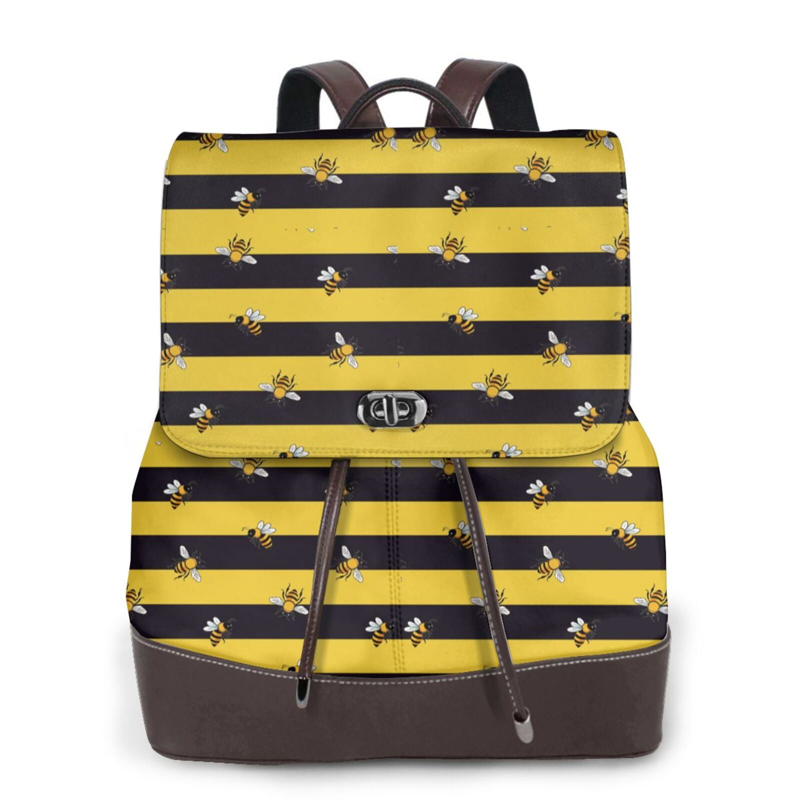Ratiio Striped With Bees Pattern Womens Backpack Purse Leather Backpack ...