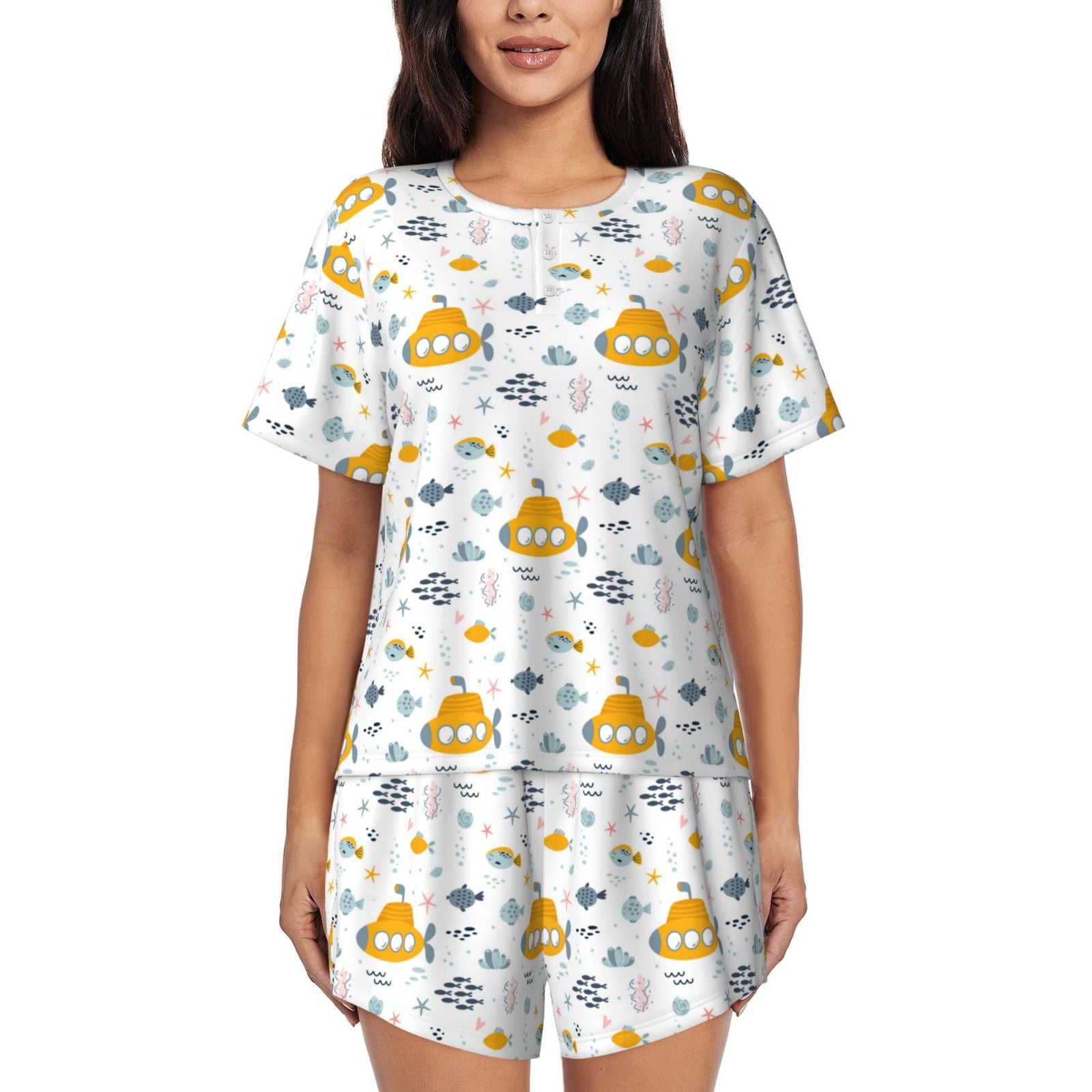 Ratiio Submarine Ship Print Womens Pajama Sets 2 Piece Soft Short ...