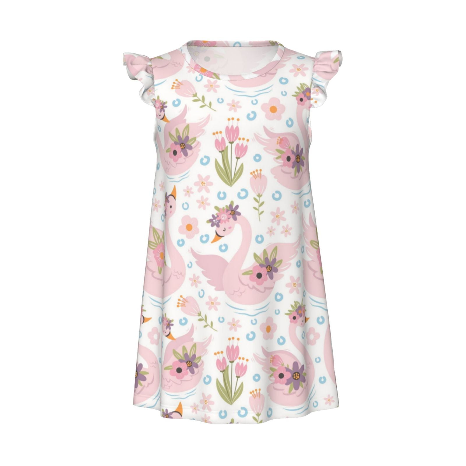 Ratiio Swan And Flowers Print Girls Nightgowns, Princess Pajama Dresses ...
