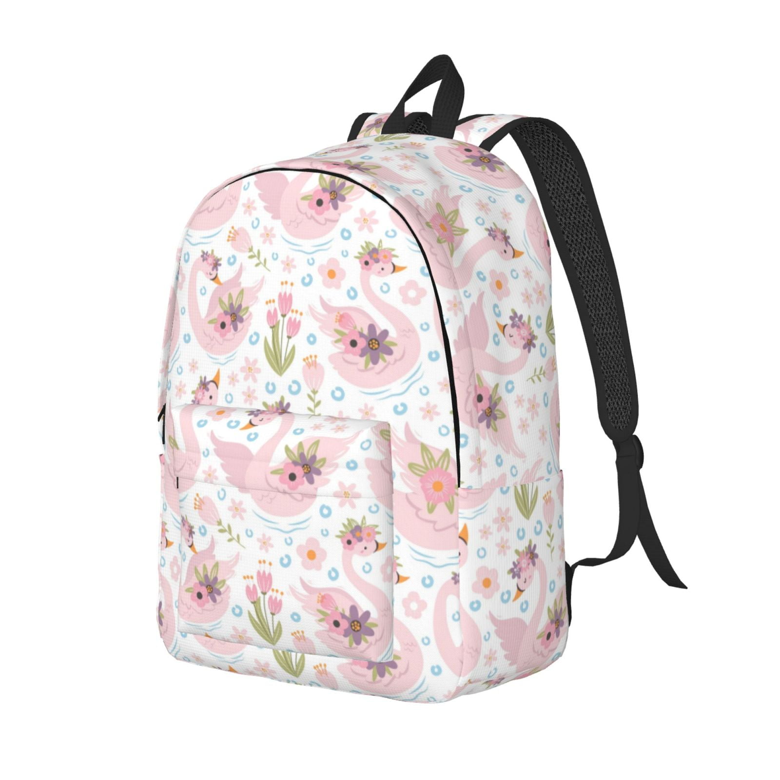 Ratiio Swan And Flowers Print Canvas Backpack for Women & Men Retro ...