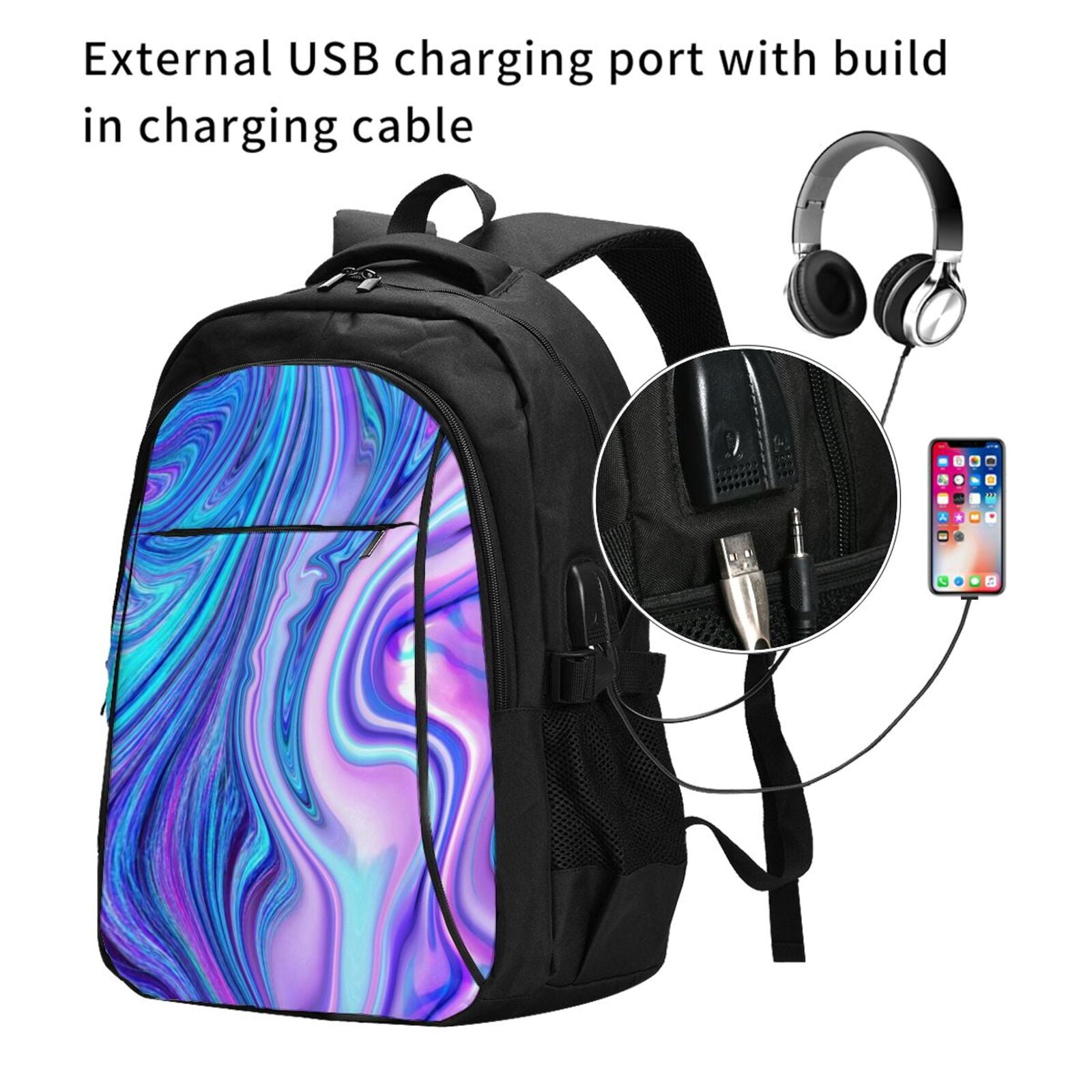 Ratiio Swirl Blue And Purple Print Travel Laptop Backpack,Slim Sturdy ...