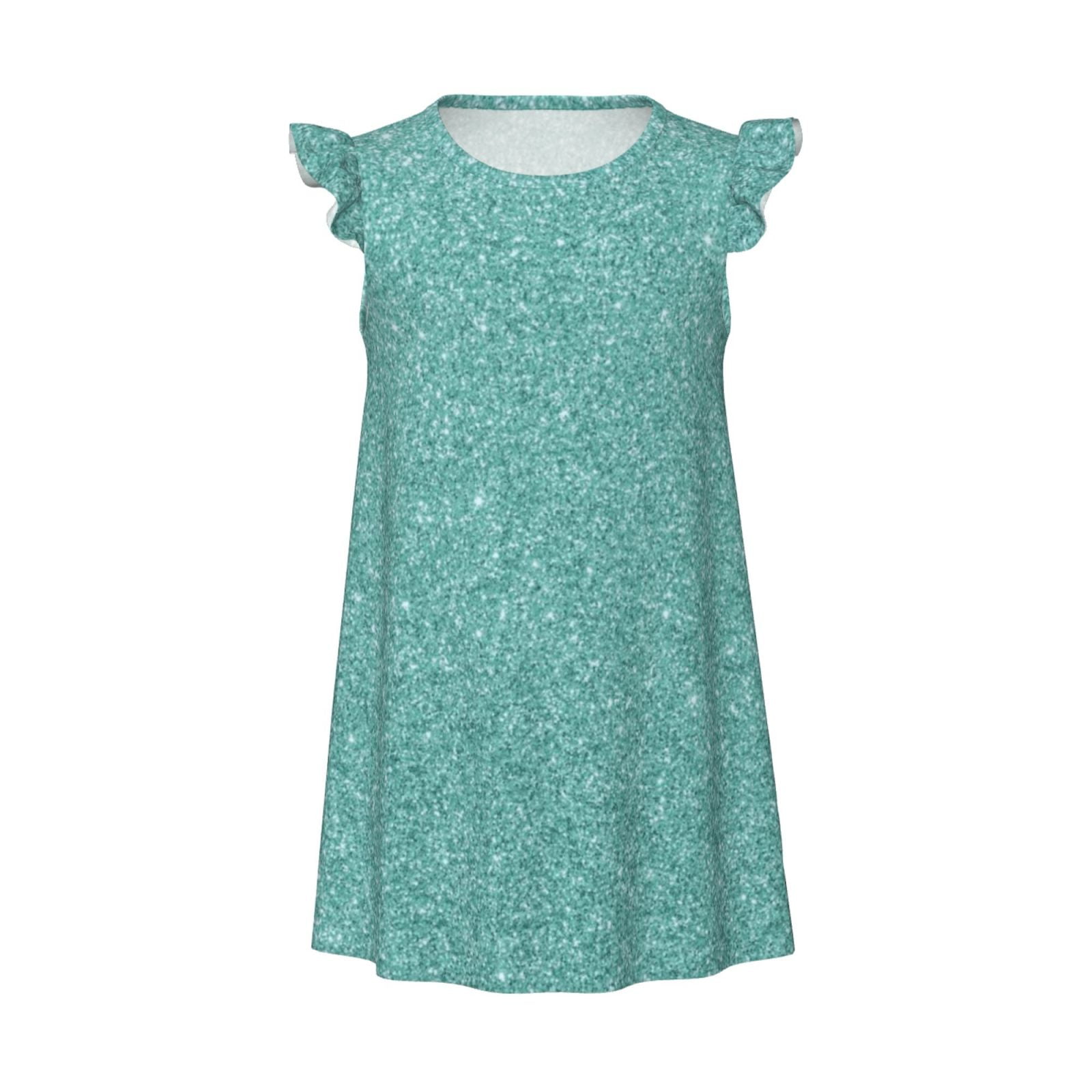 Ratiio Teal Green Glitter Print Girls Nightgowns, Princess Pajama ...