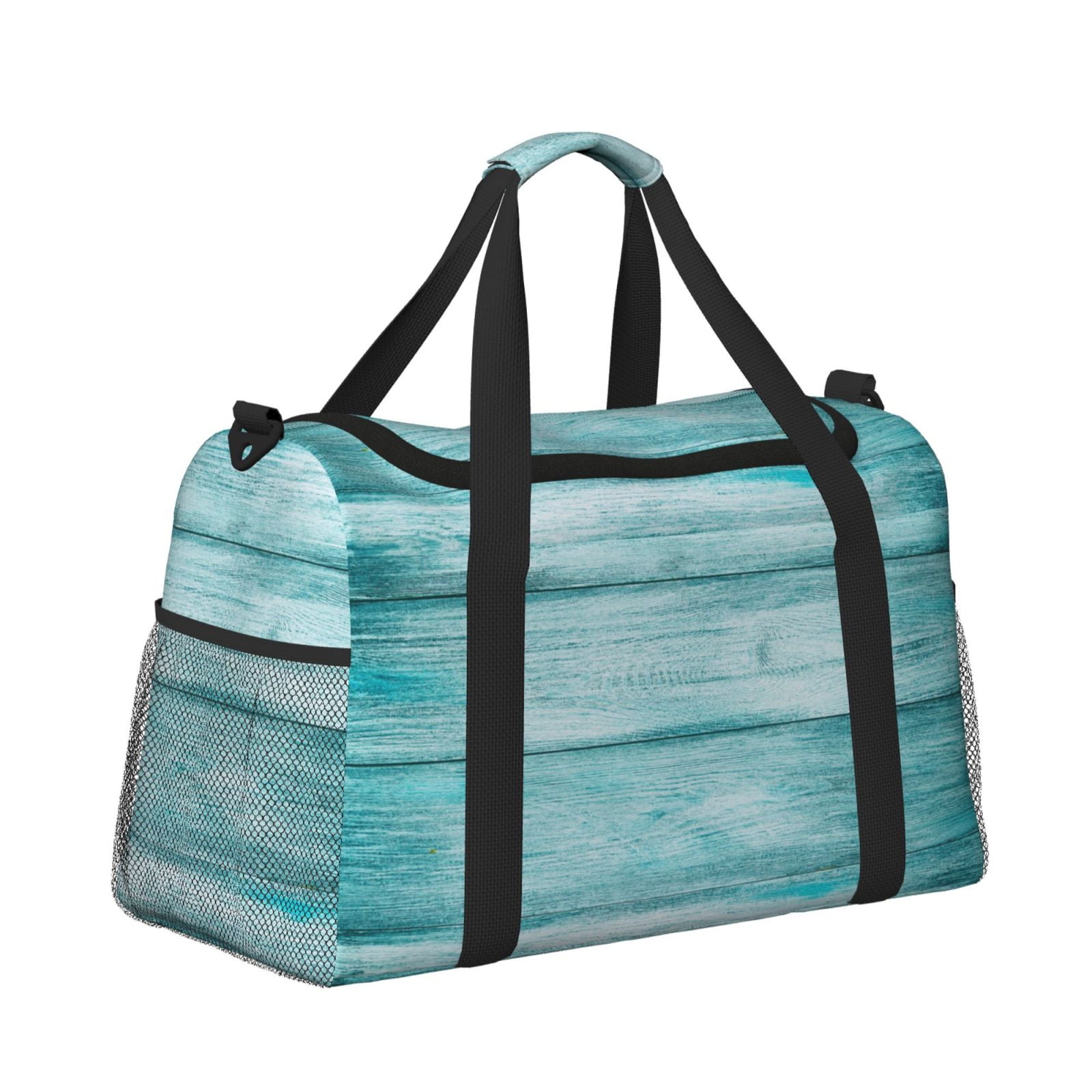 Ratiio Teal Turquoise Wood Pattern Hand Travel Bag, Weekender Carry On ...
