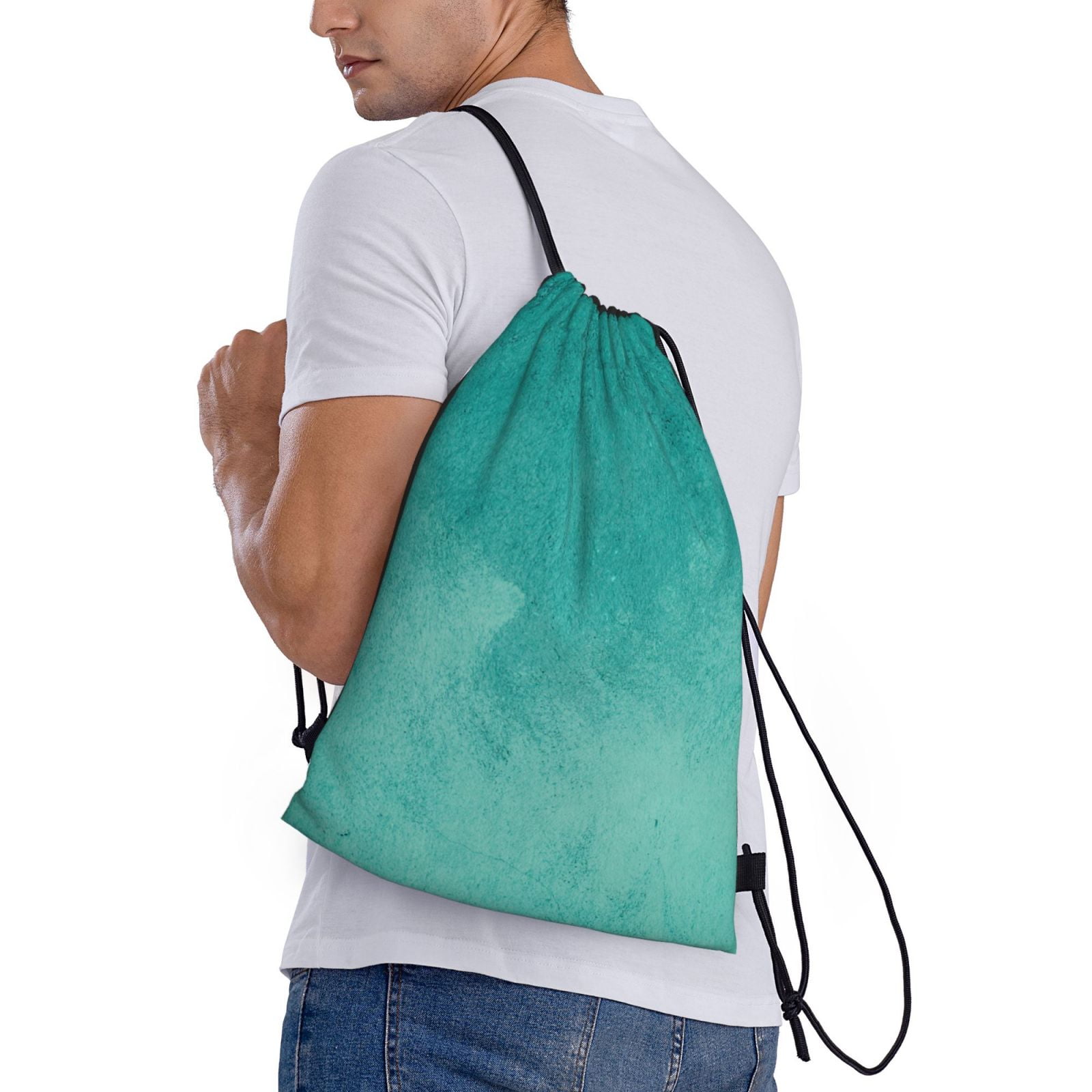Ratiio Teal Turquoise1 Print Drawstring Backpack Bag Sport Gym Sackpack ...