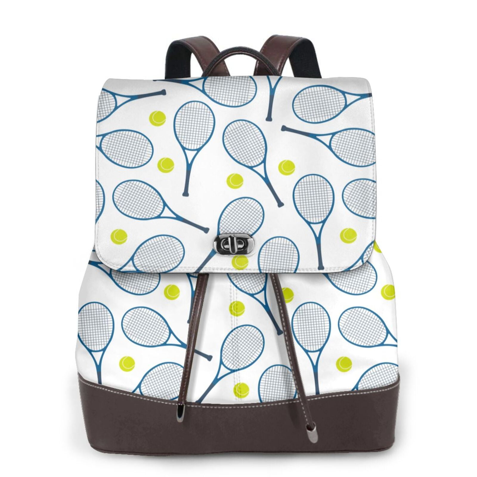 Ratiio Tennis Rackets And Balls Pattern Womens Backpack Purse Leather ...