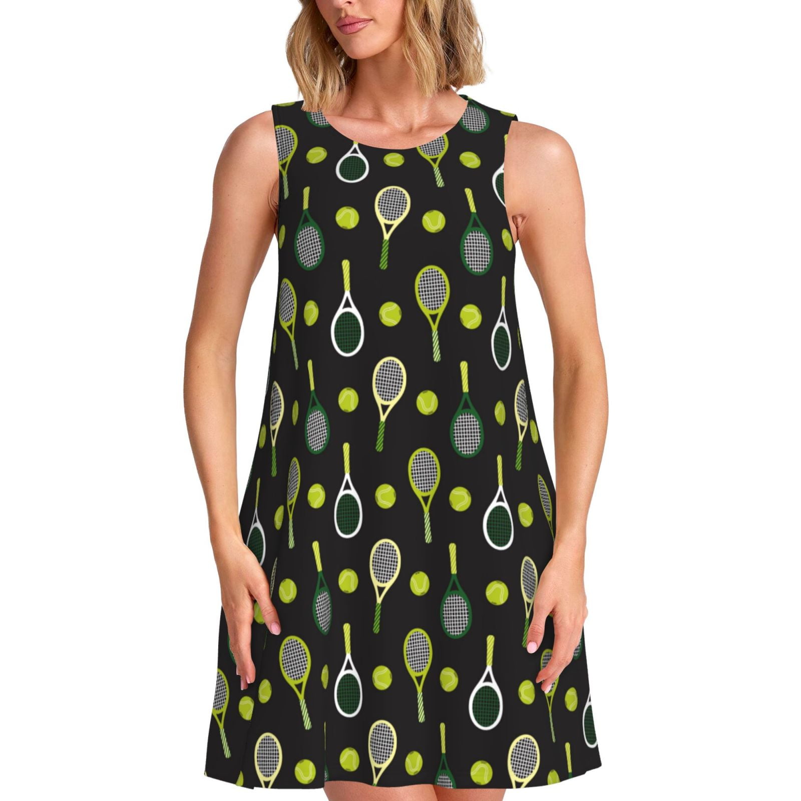 Ratiio Tennis Rackets Pattern Women's Sleeveless Dress - Casual Summer ...