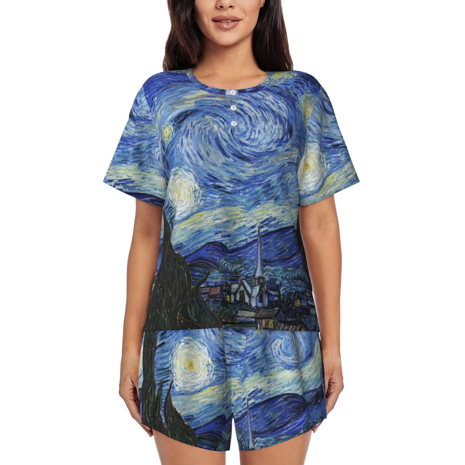 Ratiio The Starry Night Print Womens Pajama Sets 2 Piece Soft Short ...