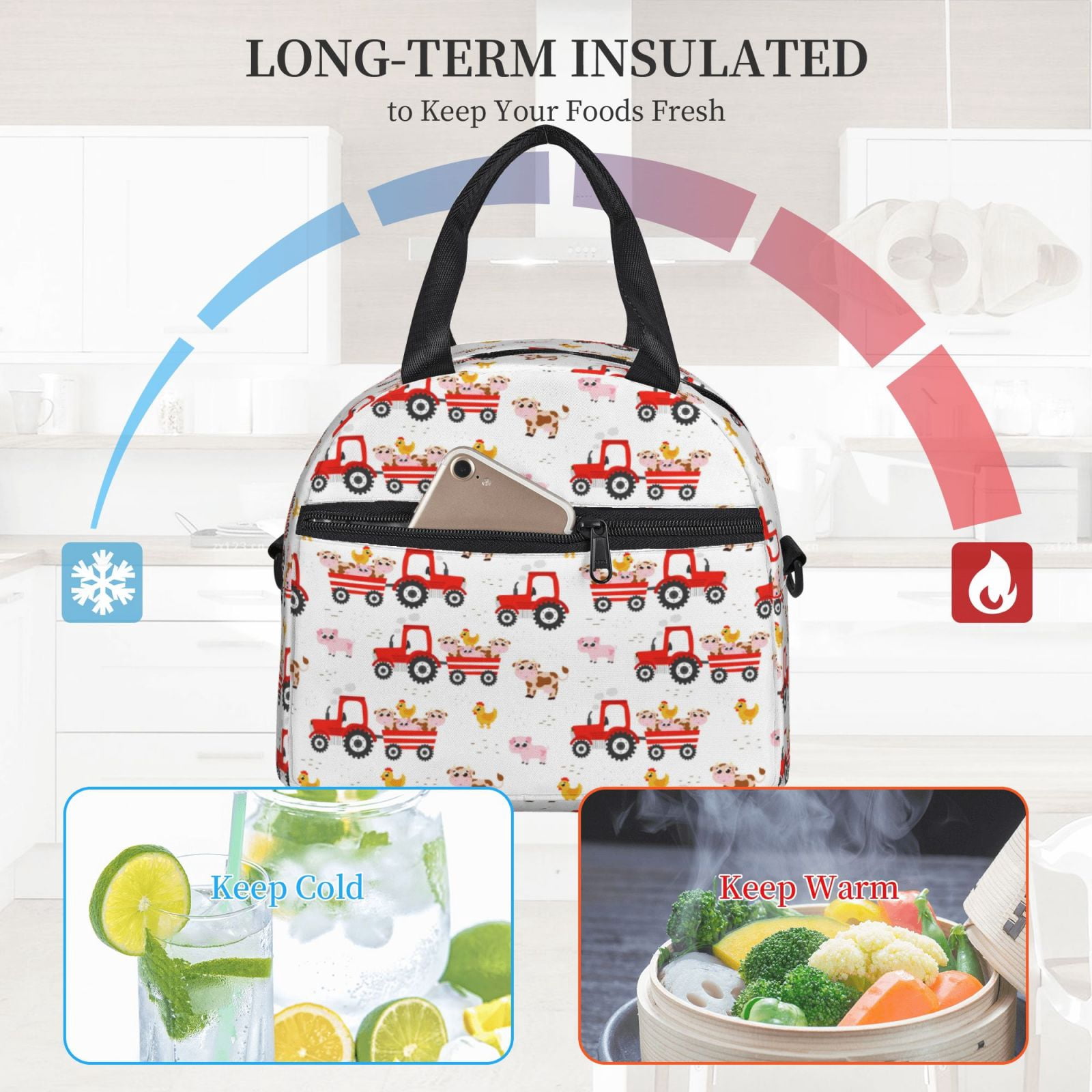 Ratiio Tractor With Farm Animals Pattern Lunch Bag ,Insulated Lunch Box ...