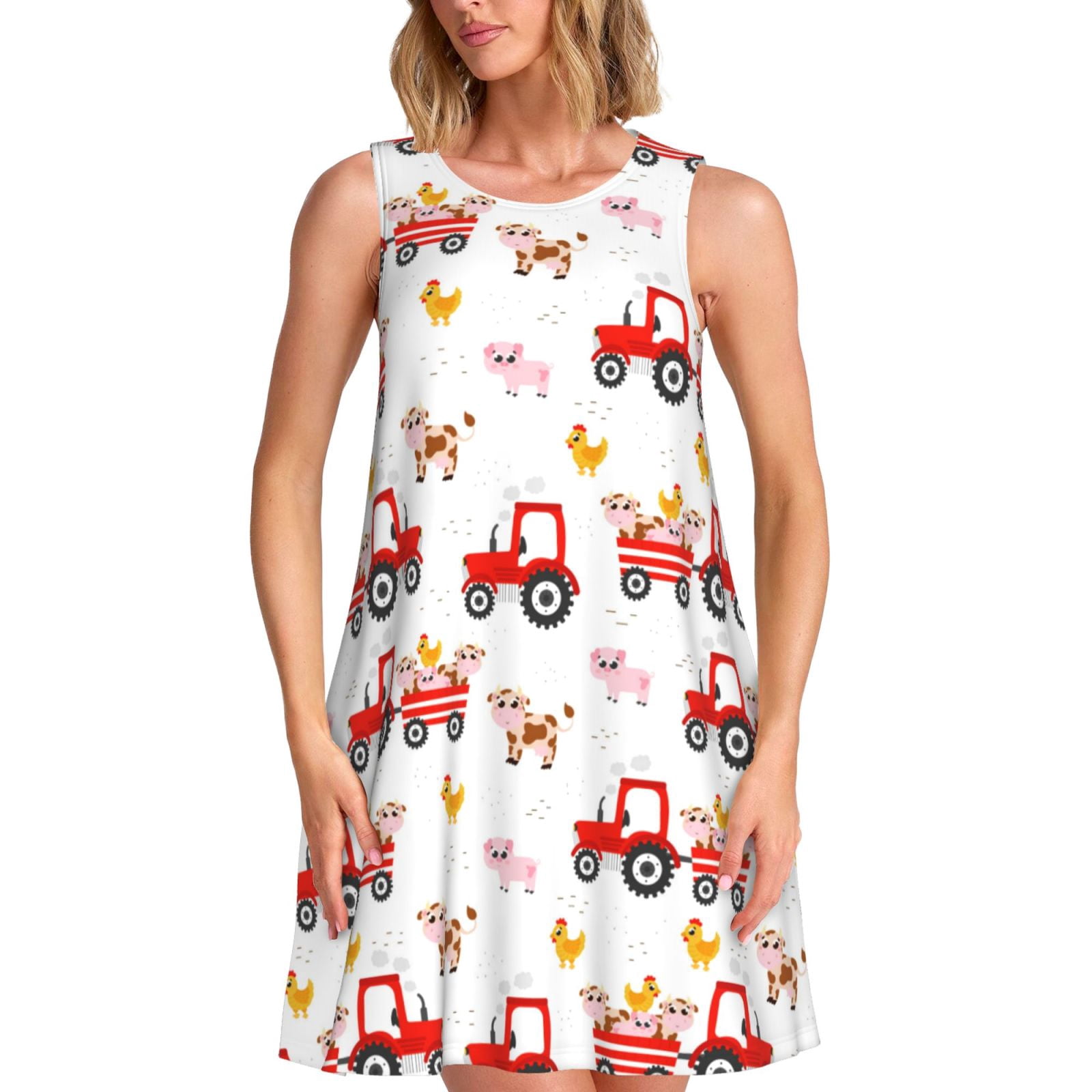 Ratiio Tractor With Farm Animals Pattern Women's Sleeveless Dress ...