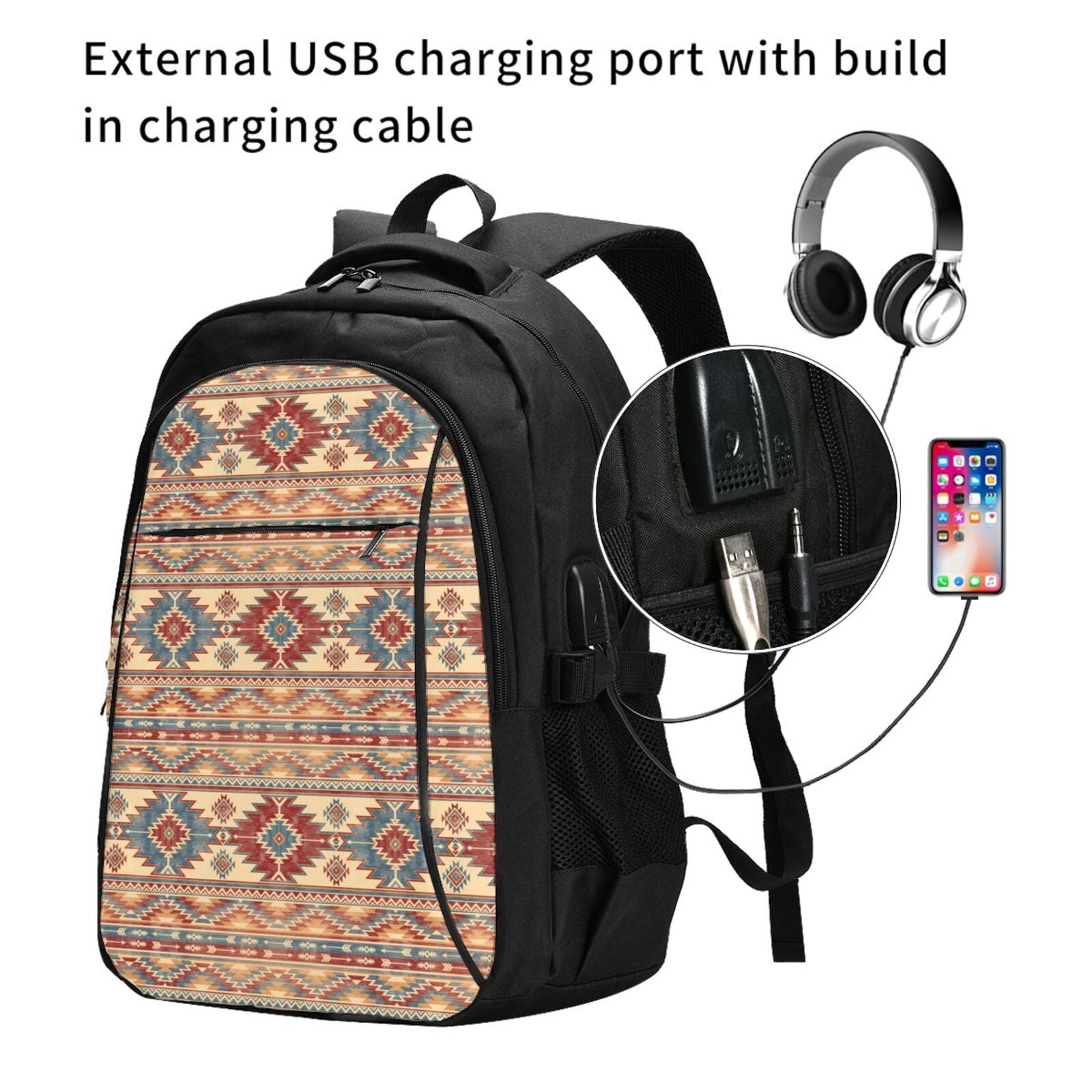 Ratiio Traditional Tribal Aztec Print Travel Laptop Backpack,Slim ...