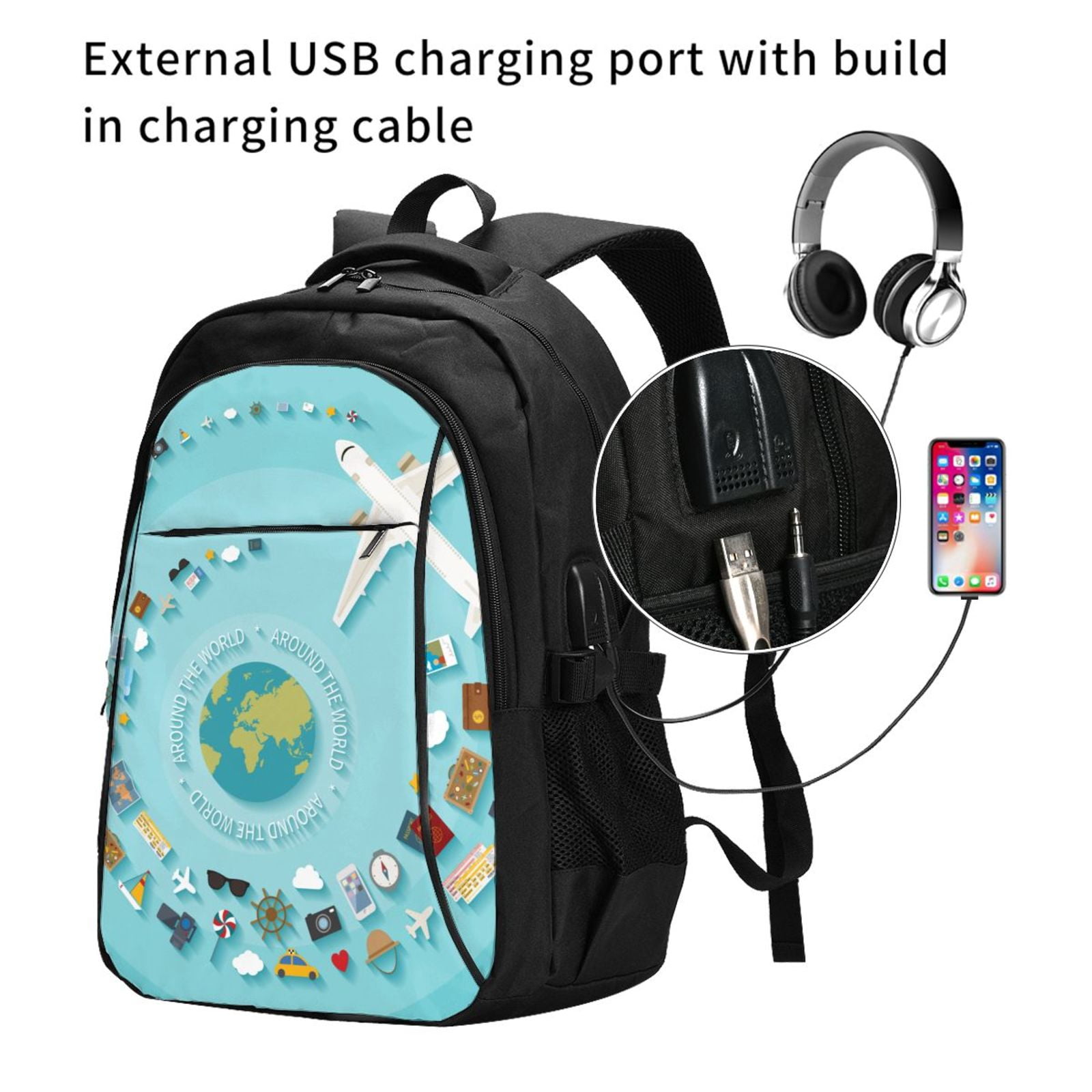 Ratiio Travelling on Airplane Print Travel Laptop Backpack,Slim Sturdy ...