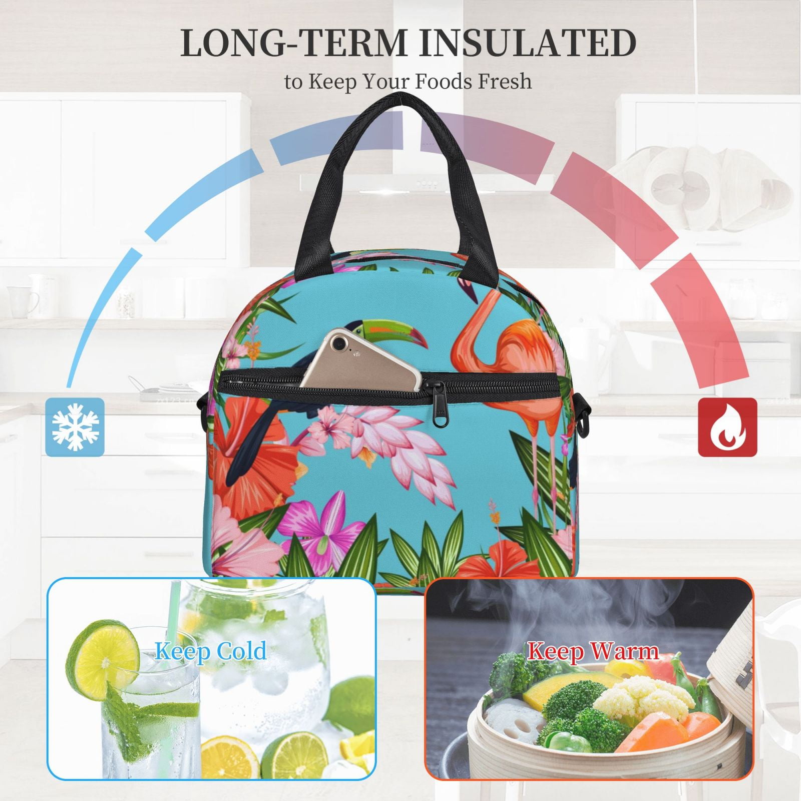 Ratiio Tropical Jungle Flamingo Pattern Lunch Bag ,Insulated Lunch Box ...