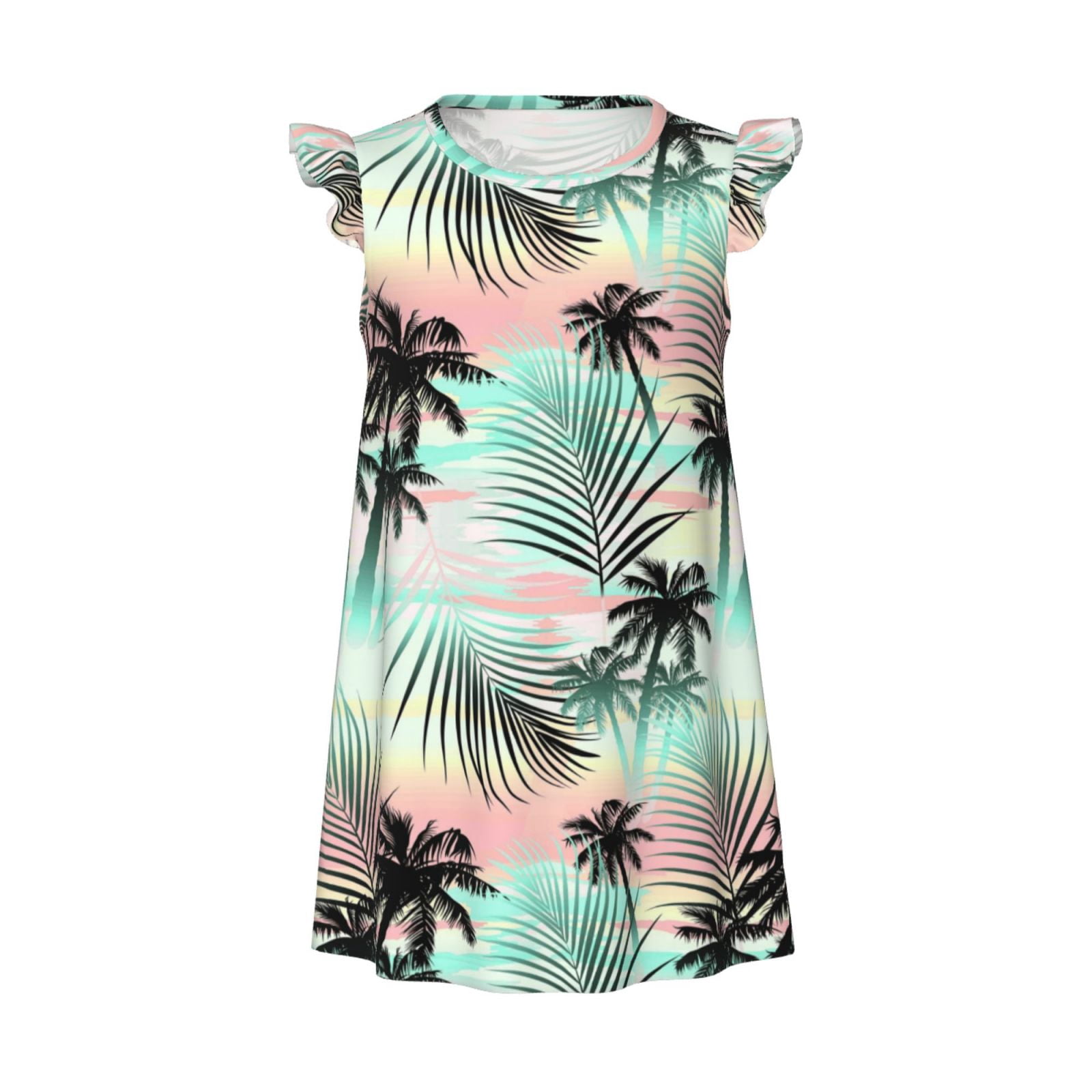 Ratiio Tropical Summer Palm Print Girls Nightgowns, Princess Pajama ...