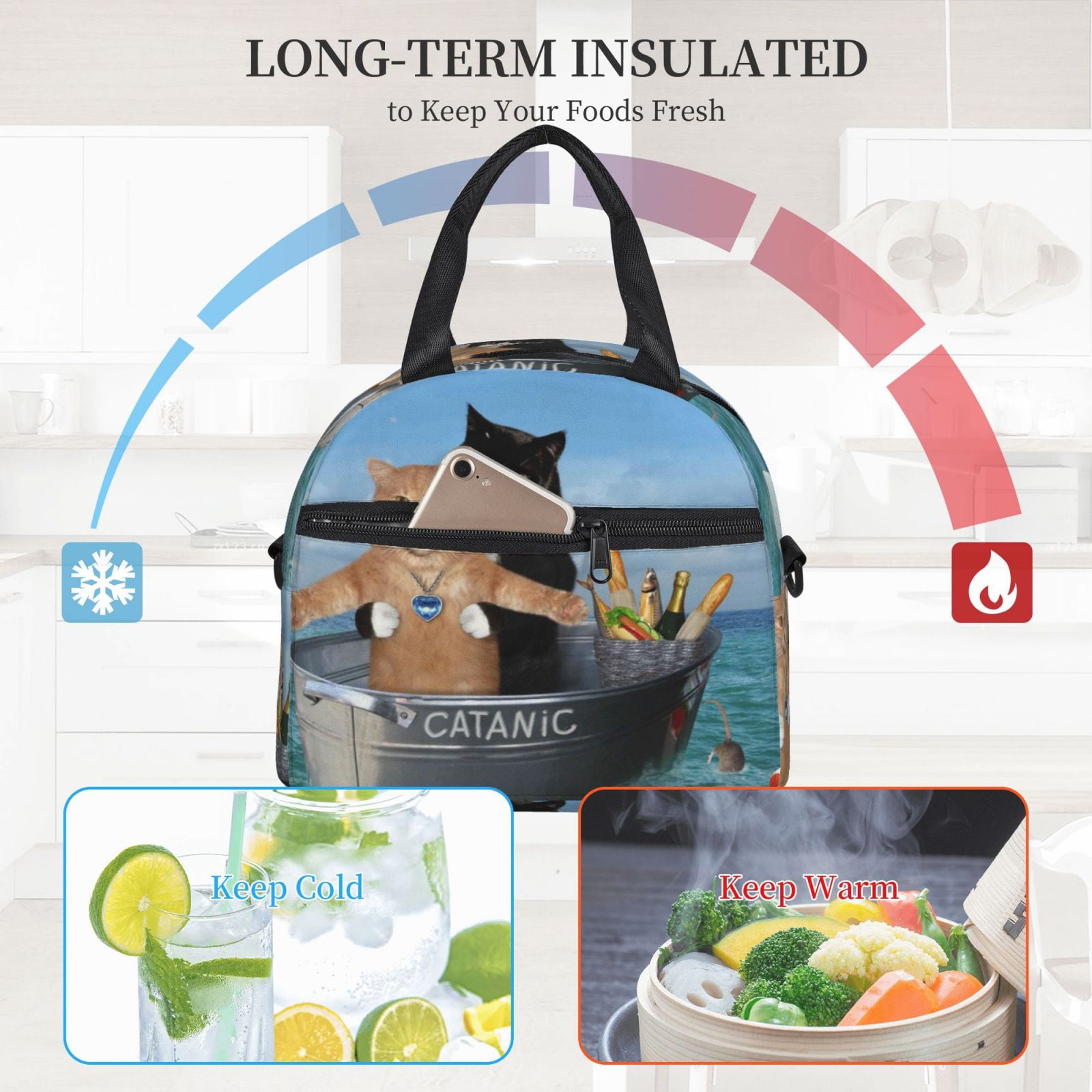 Ratiio Two Brave Cats Are Floating On The Sea Iceberg Pattern Lunch Bag ...