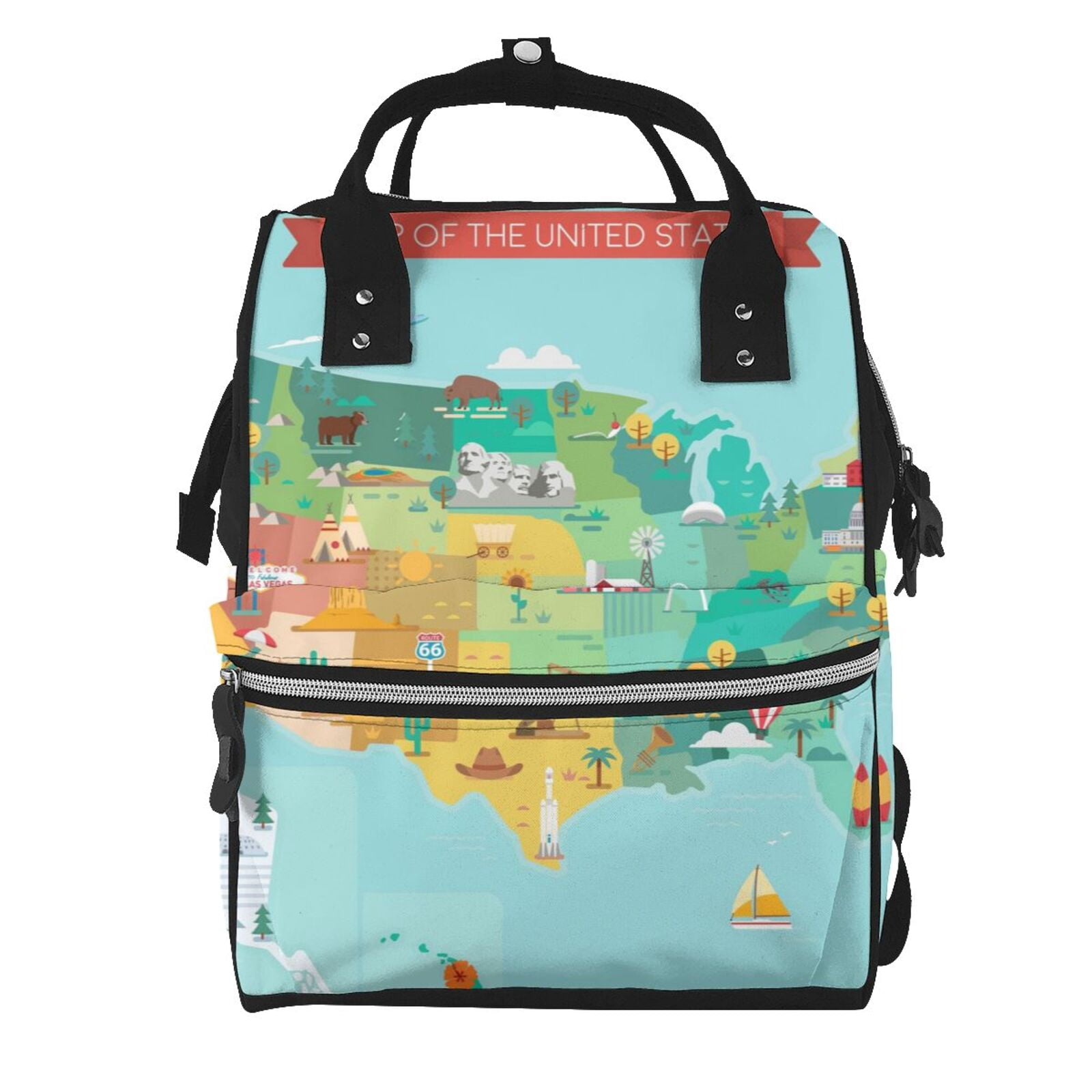 Ratiio USA Tourist Map Mummy Backpack - Waterproof Twill Canvas, Large ...