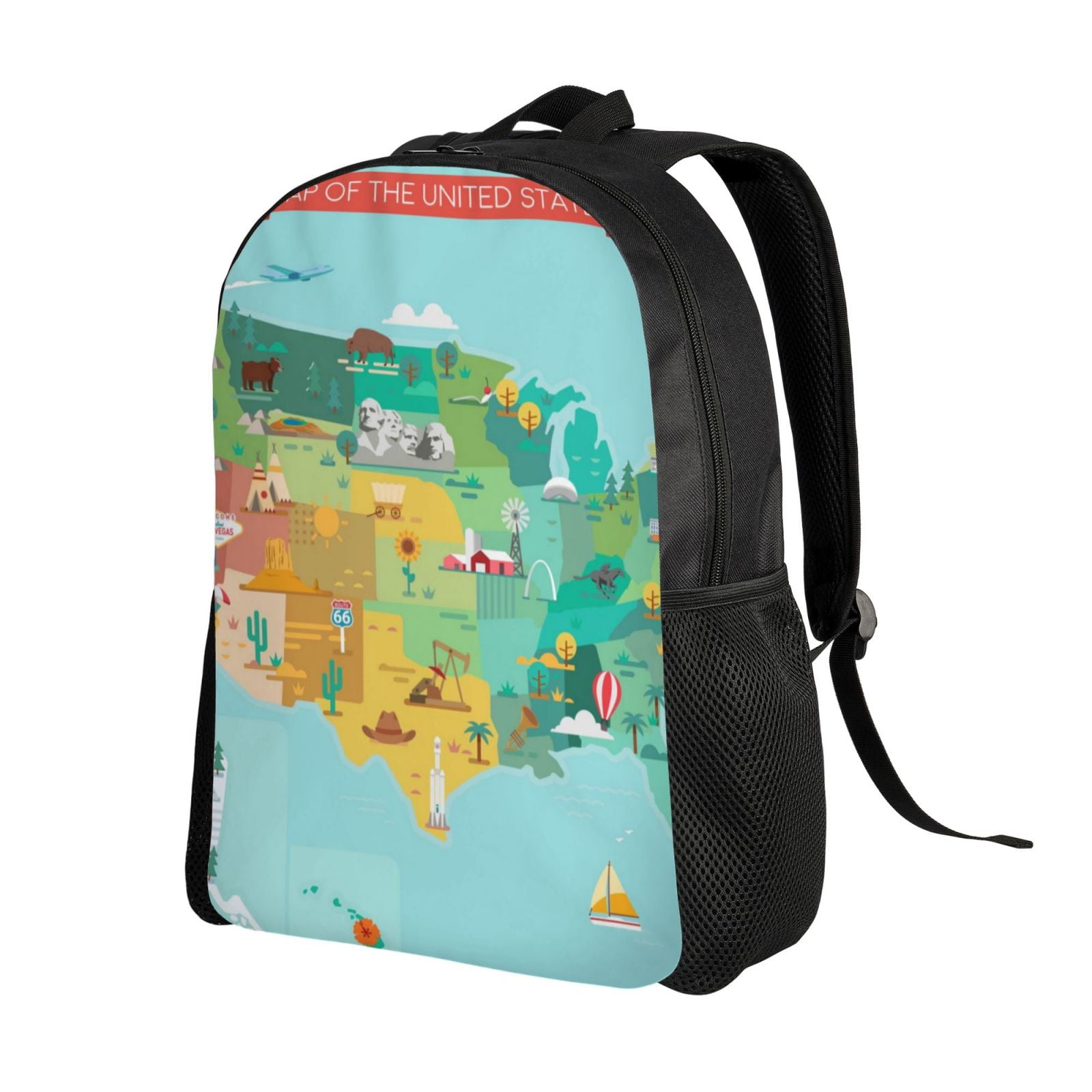 Ratiio USA Tourist Map Print Backpack with Padded 15-inch Laptop Sleeve ...