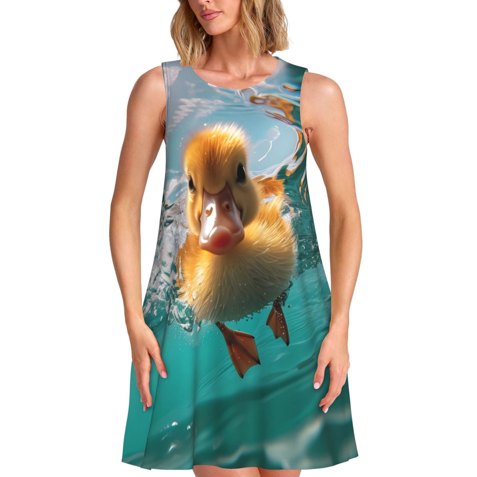 Ratiio Underwater Swimming Duck Pattern Women's Sleeveless Dress ...