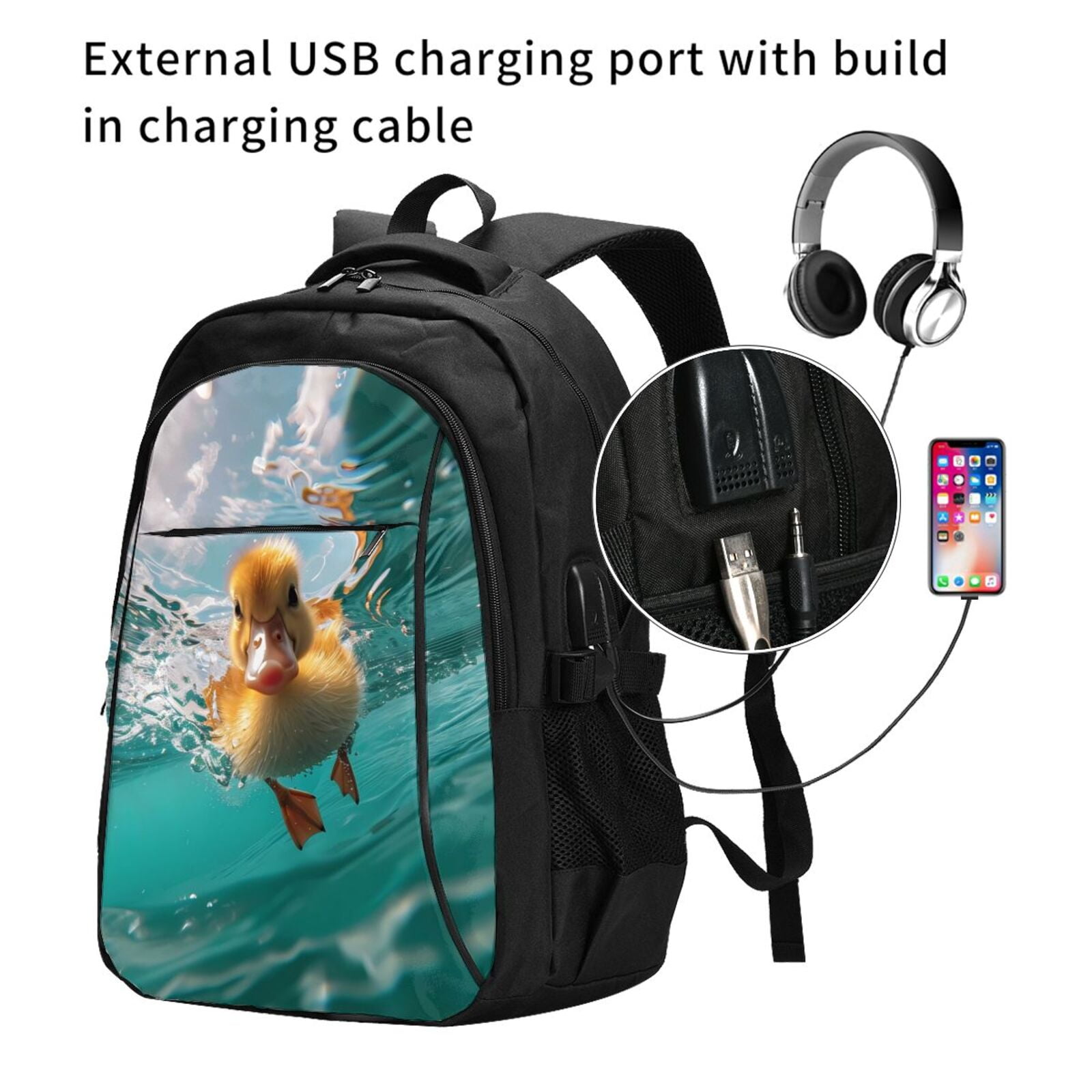 Ratiio Underwater Swimming Duck Print Travel Laptop Backpack,Slim ...