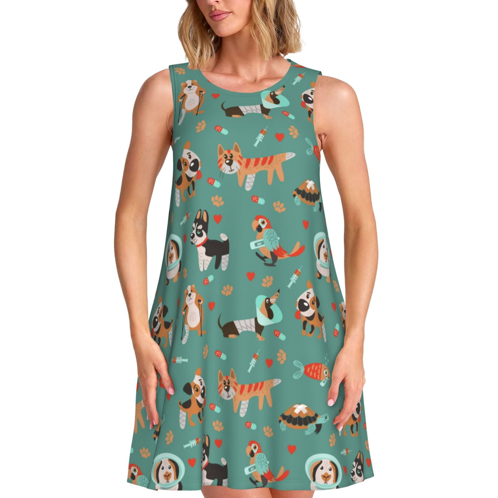 Ratiio Veterinary Clinics Pattern Women's Sleeveless Dress - Casual ...