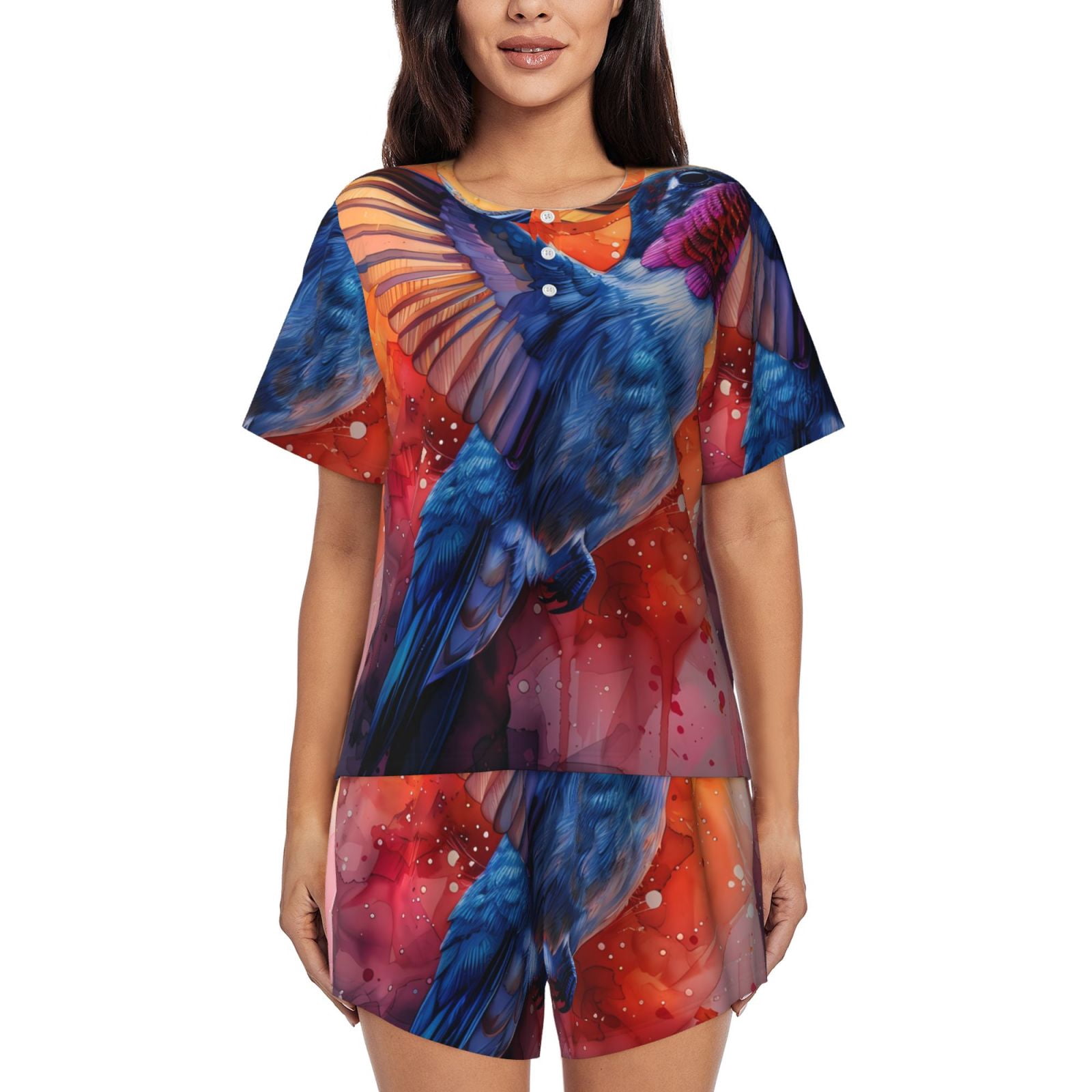 Ratiio Vibrant Hummingbird Watercolor Art Print Womens Pajama Sets 2 ...
