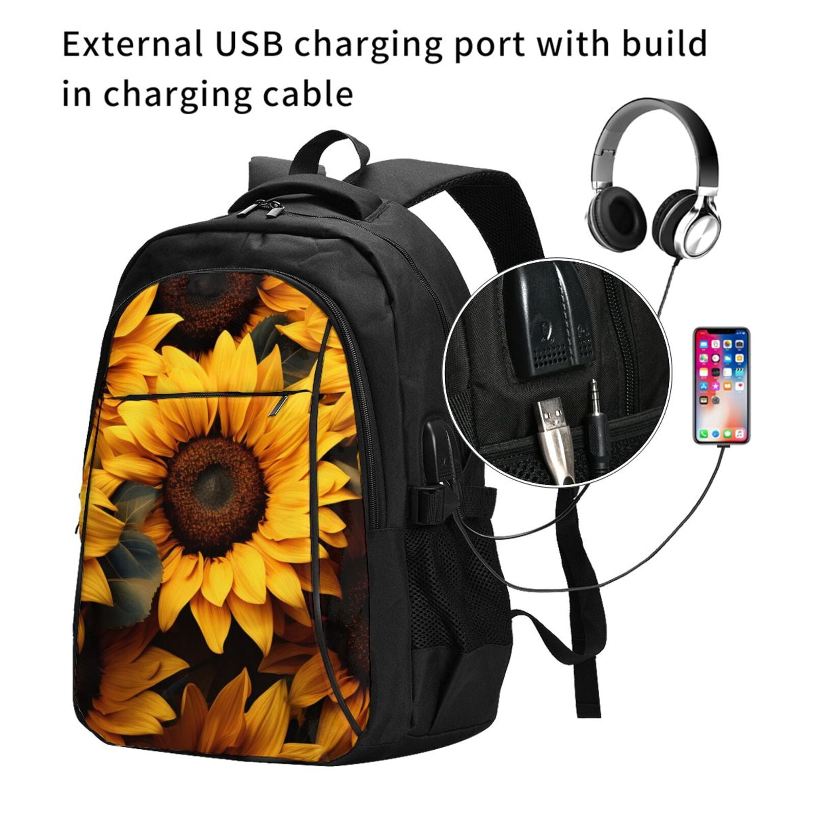 Ratiio Vibrant Sunflower Blooms Print Travel Laptop Backpack,Slim ...