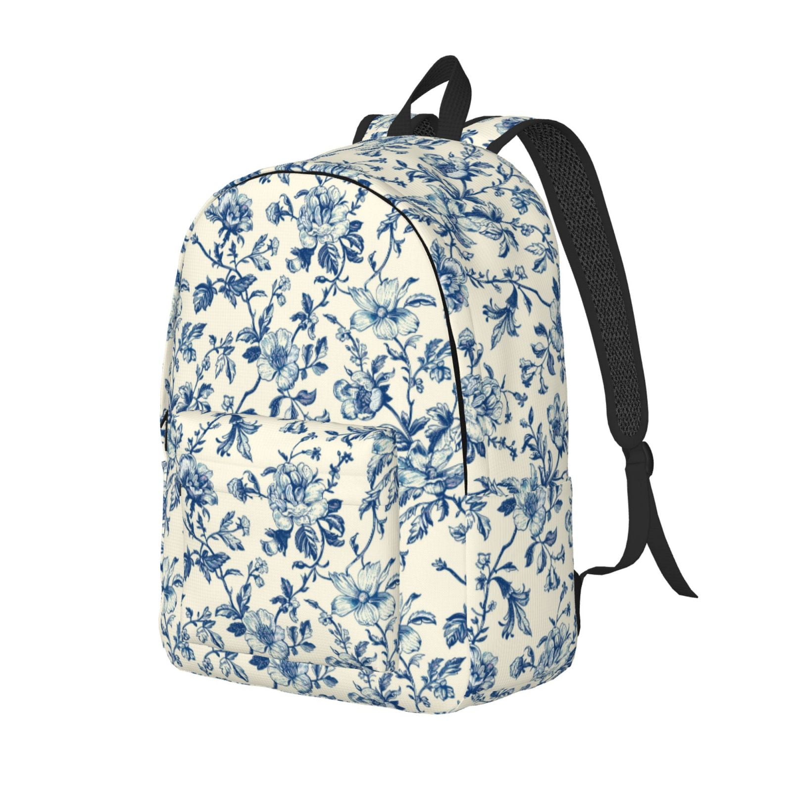 Ratiio Vintage Blue Floral Print Canvas Backpack for Women & Men Retro ...