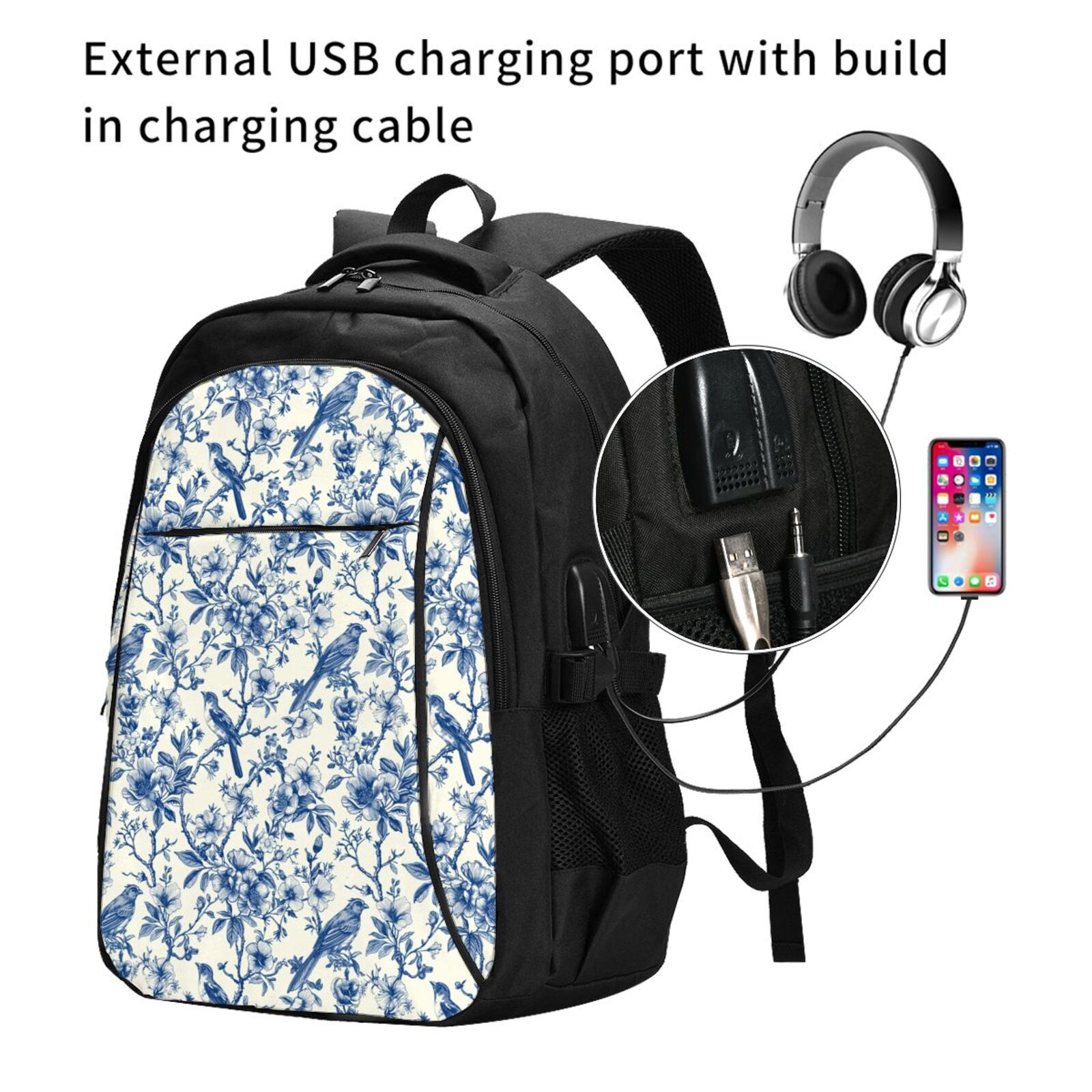 Ratiio Vintage Floral Birds Print Travel Laptop Backpack,Slim Sturdy ...