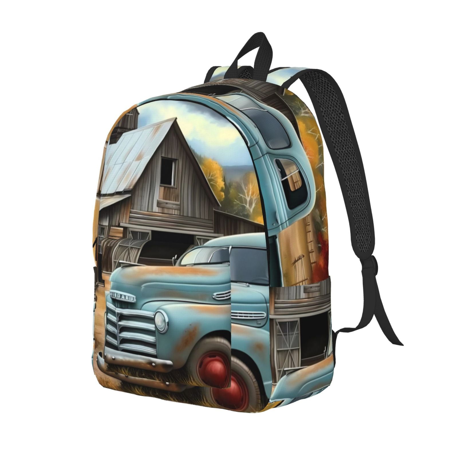 Ratiio Vintage Truck Farm Scene Print Canvas Backpack for Women & Men ...